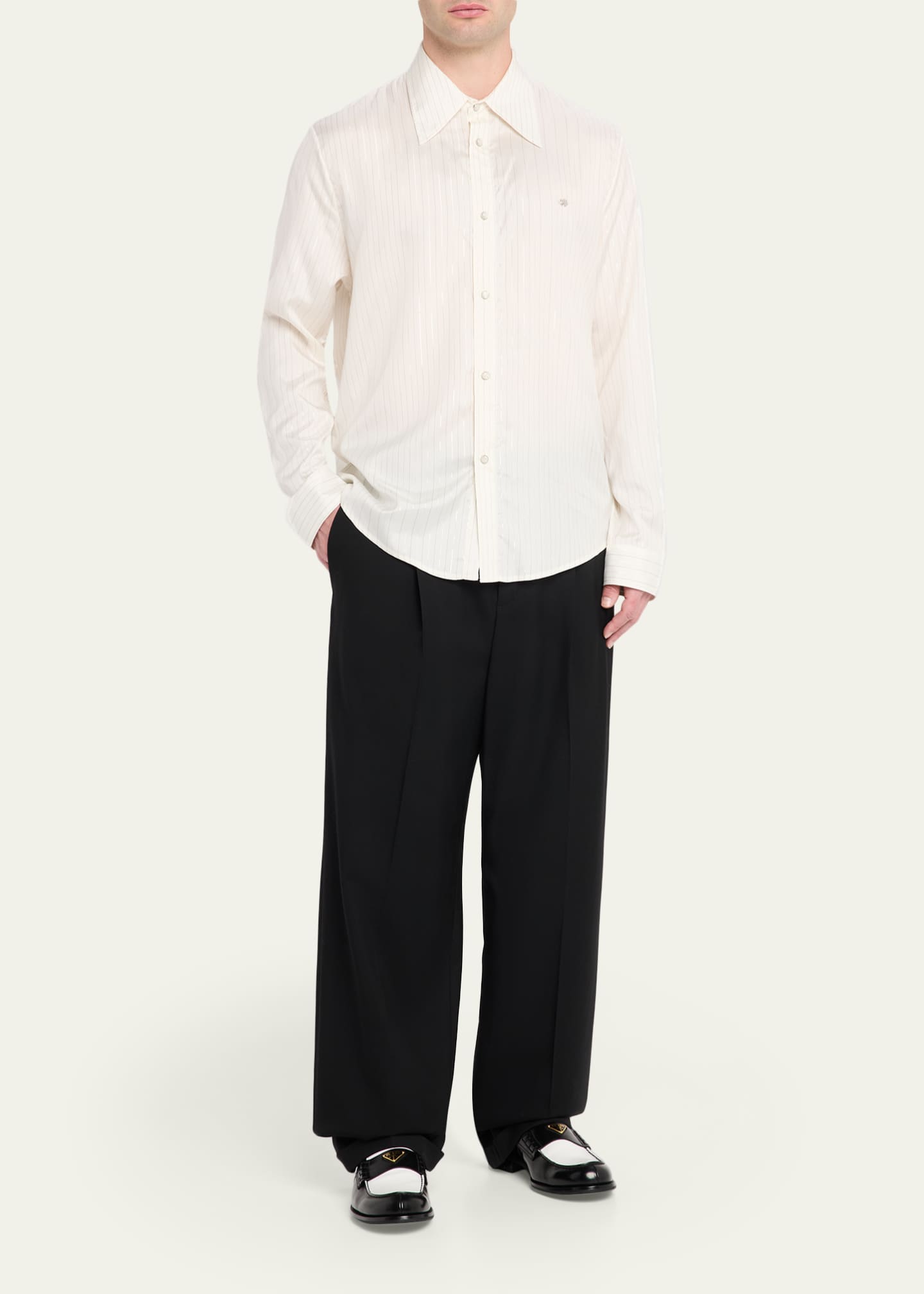Amiri Men's Metallic Fiber Fine-Stripe Silk Sport Shirt - Bergdorf Goodman