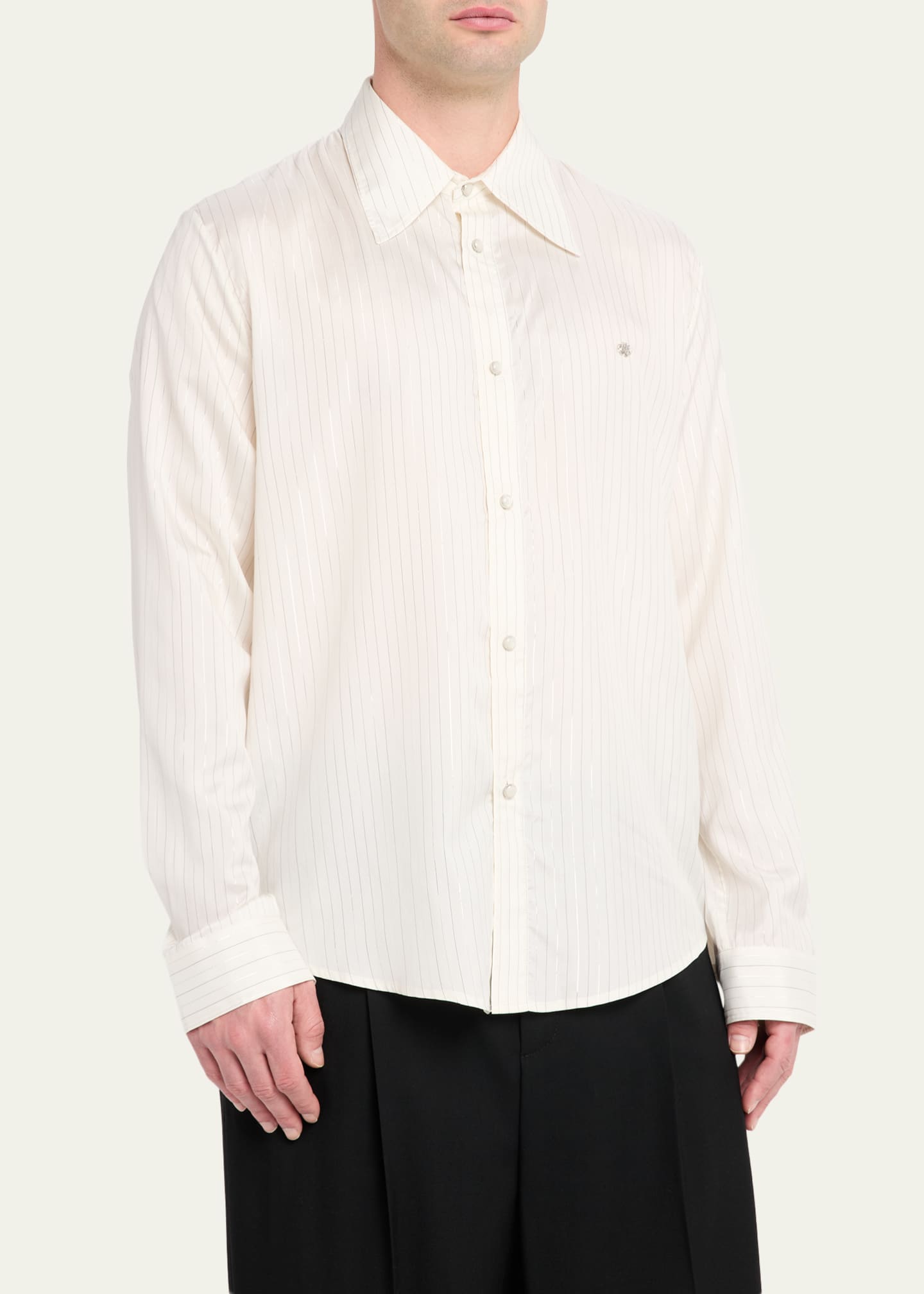 Amiri Men's Metallic Fiber Fine-Stripe Silk Sport Shirt - Bergdorf Goodman