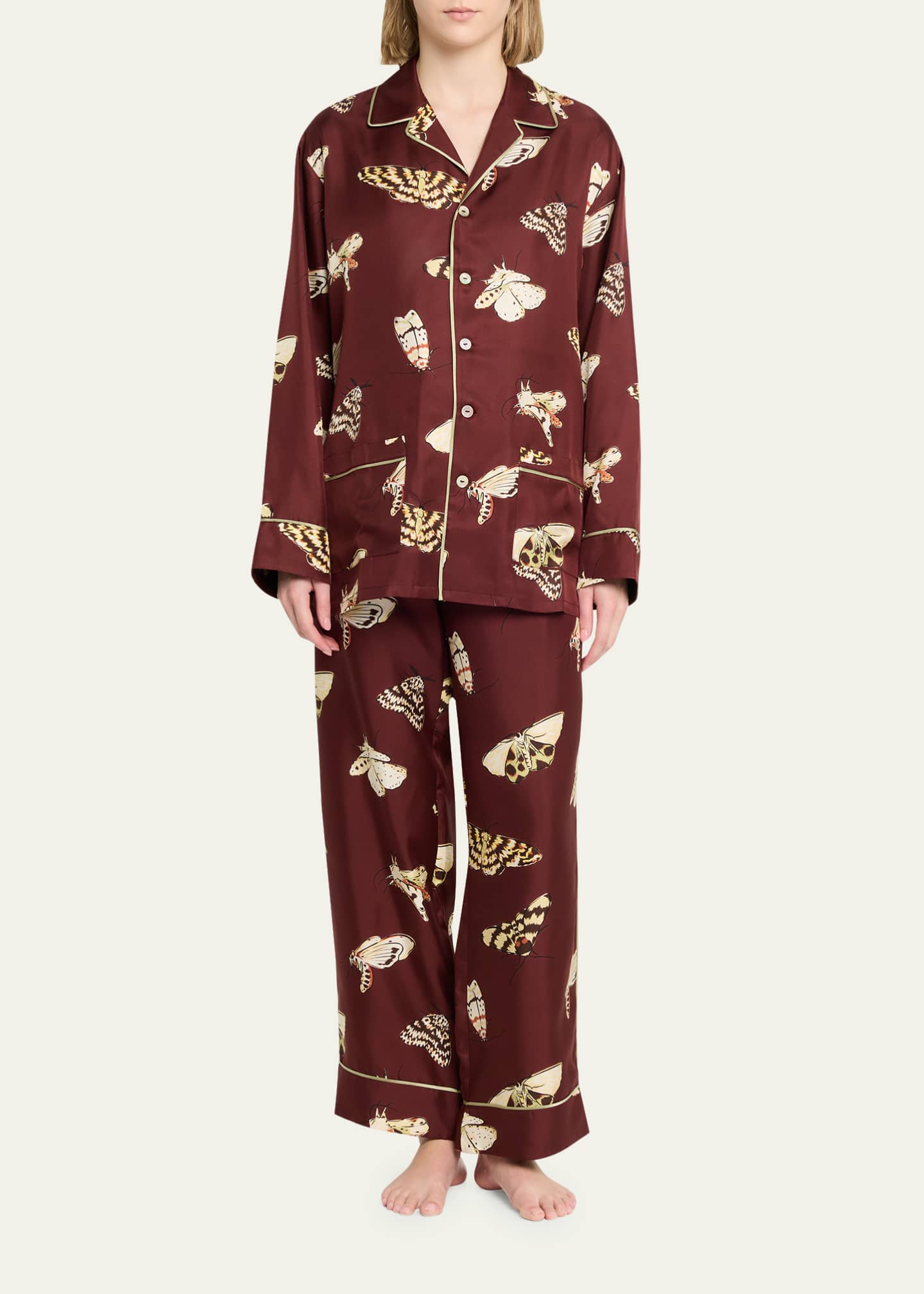 Olivia von Halle Yves Ettore Moth-Print Silk Twill Pajama Set ...