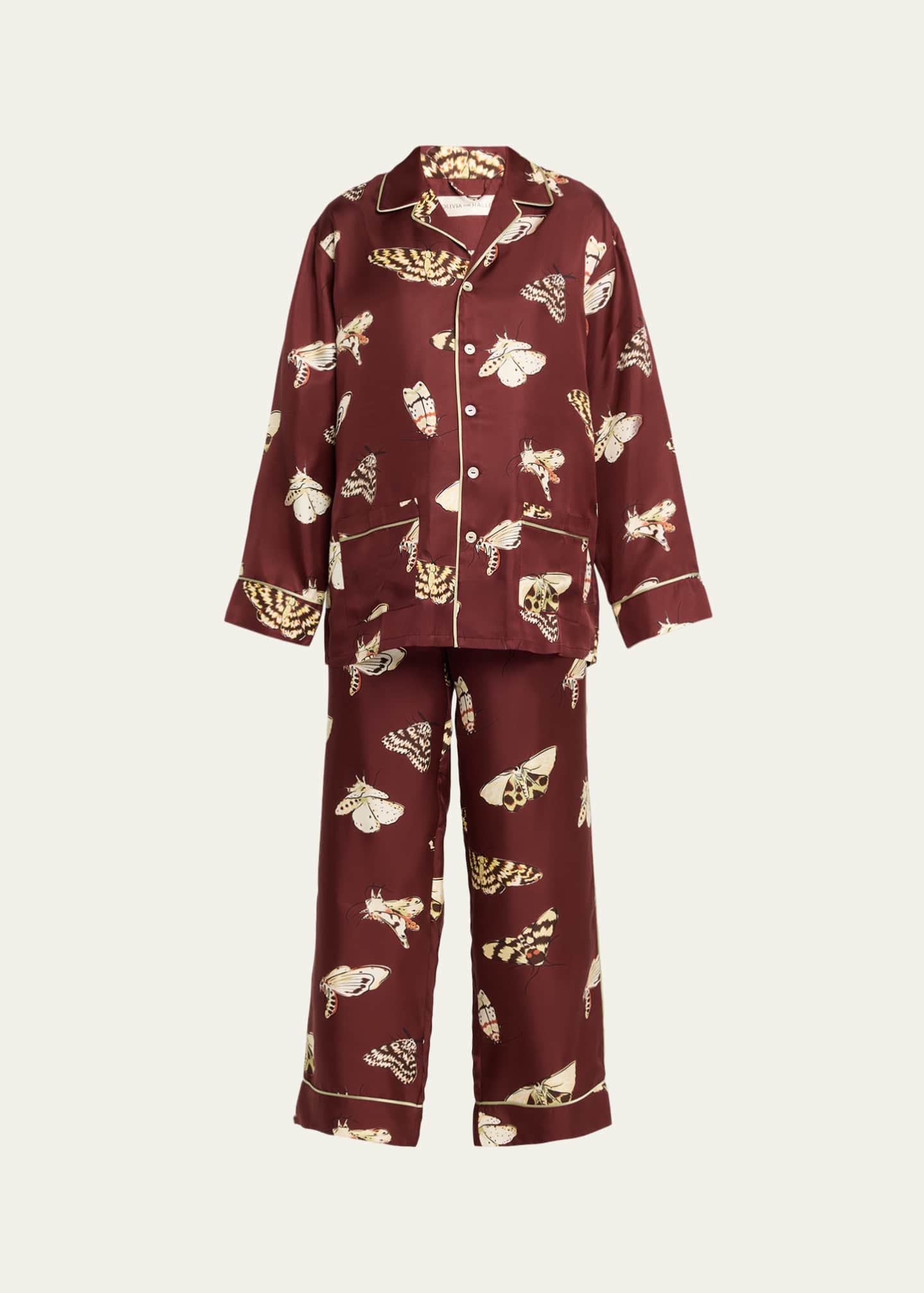 Olivia von Halle Yves Ettore Moth-Print Silk Twill Pajama Set ...