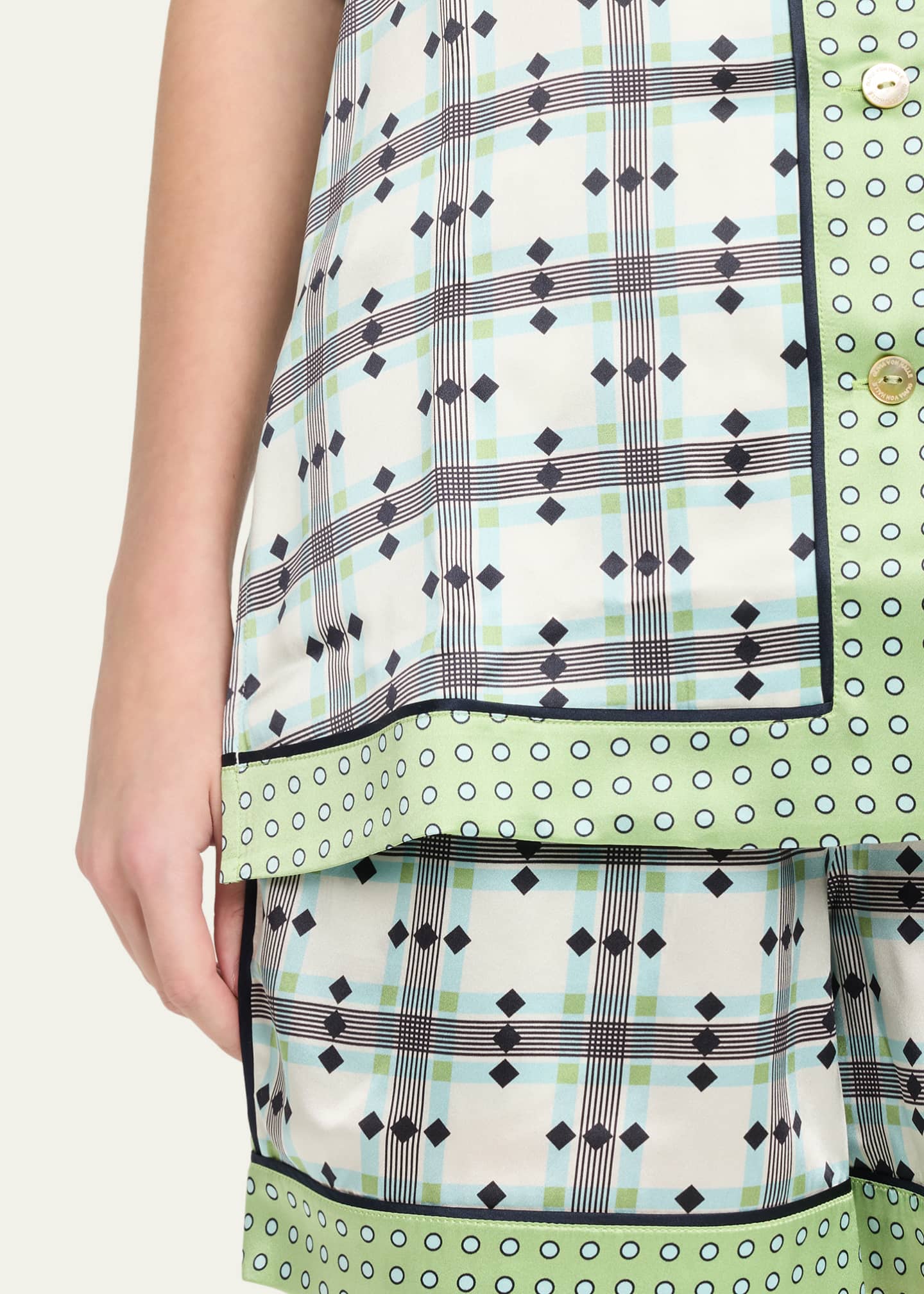 Olivia von Halle Zelda Geometric-Print Silk Short Pajama Set - Bergdorf ...