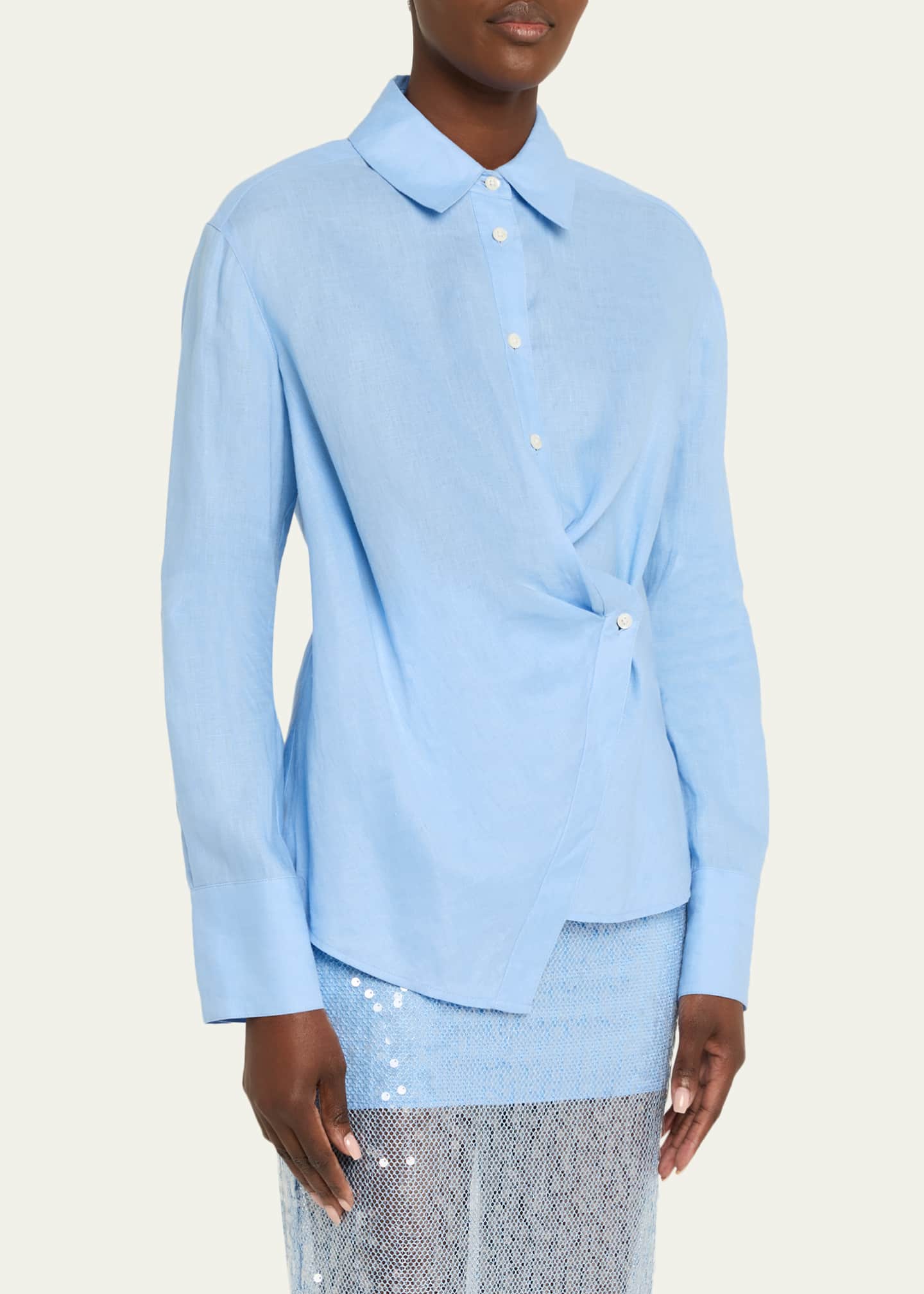 Veronica Beard Perezzi Asymmetric Linen Shirt - Bergdorf Goodman