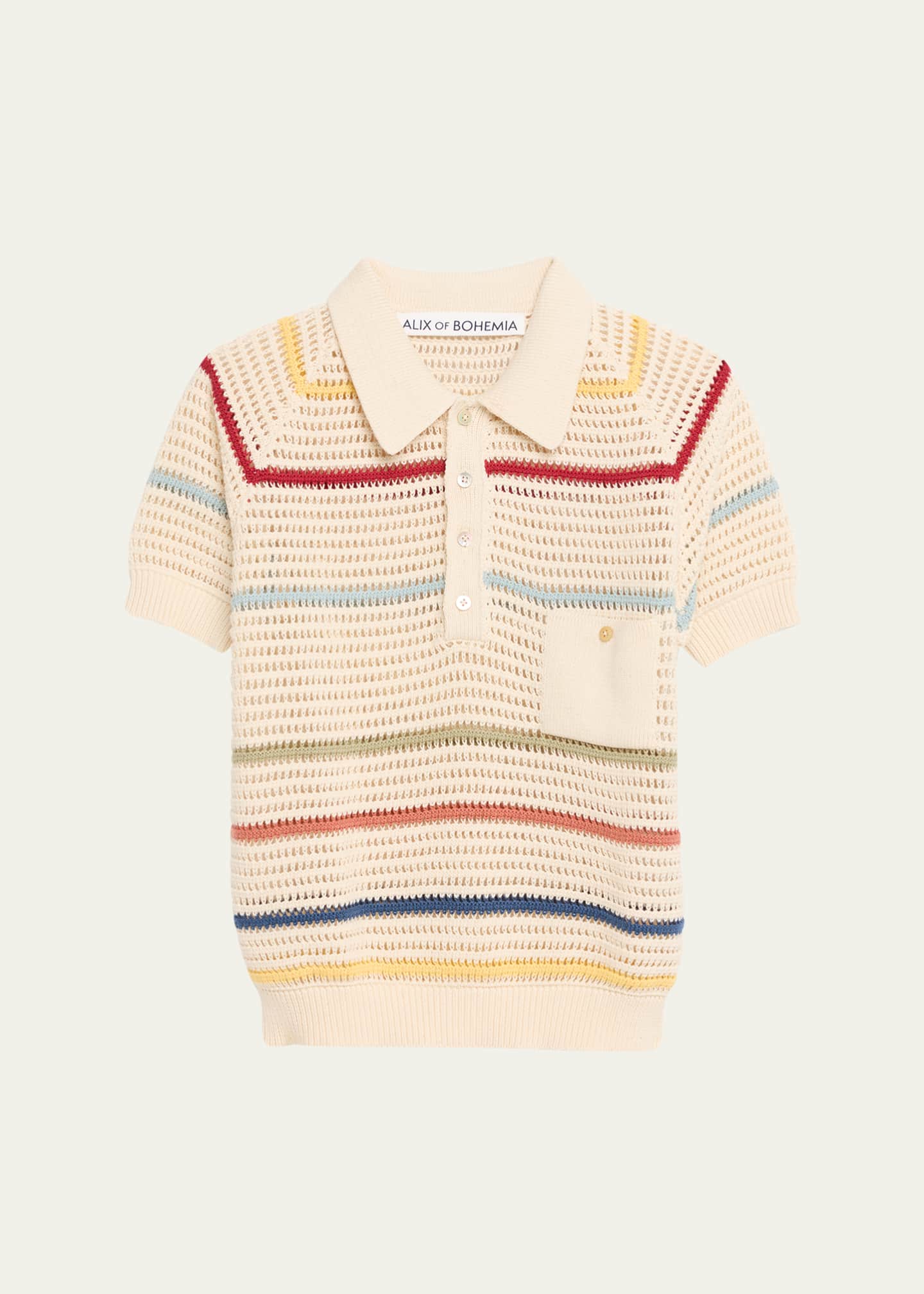 Alix of Bohemia Lessi Stripe Crochet Polo Top - Bergdorf Goodman