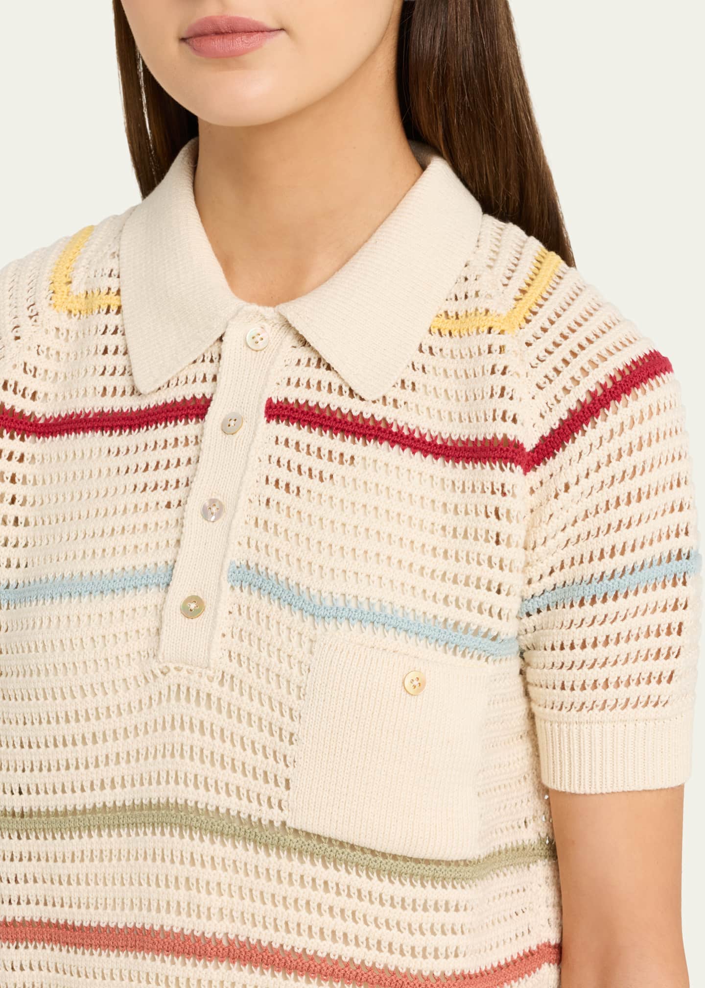 Alix of Bohemia Lessi Stripe Crochet Polo Top - Bergdorf Goodman