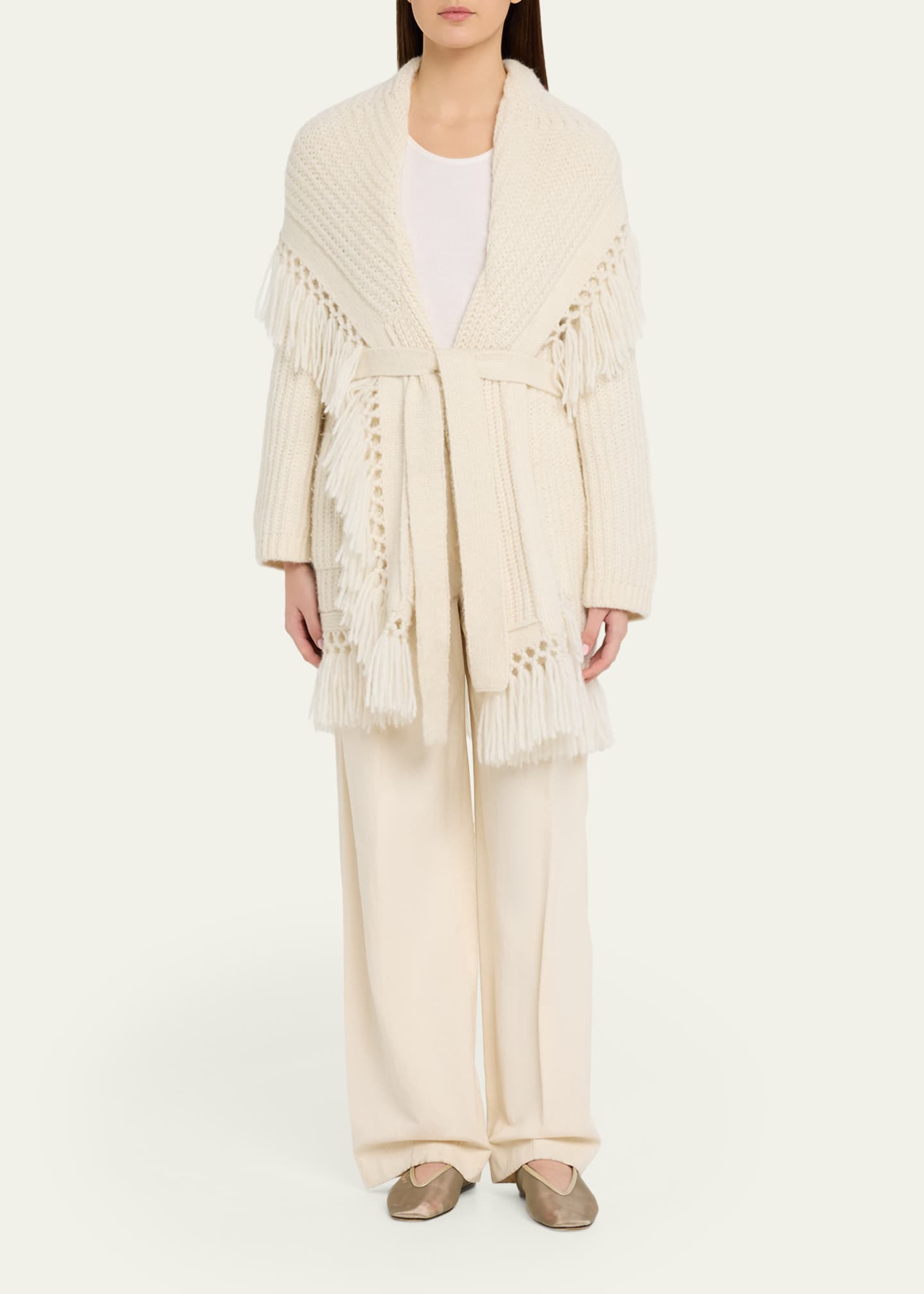 LoveShackFancy Daphira Fringe Alpaca Wrap Cardigan - Bergdorf Goodman