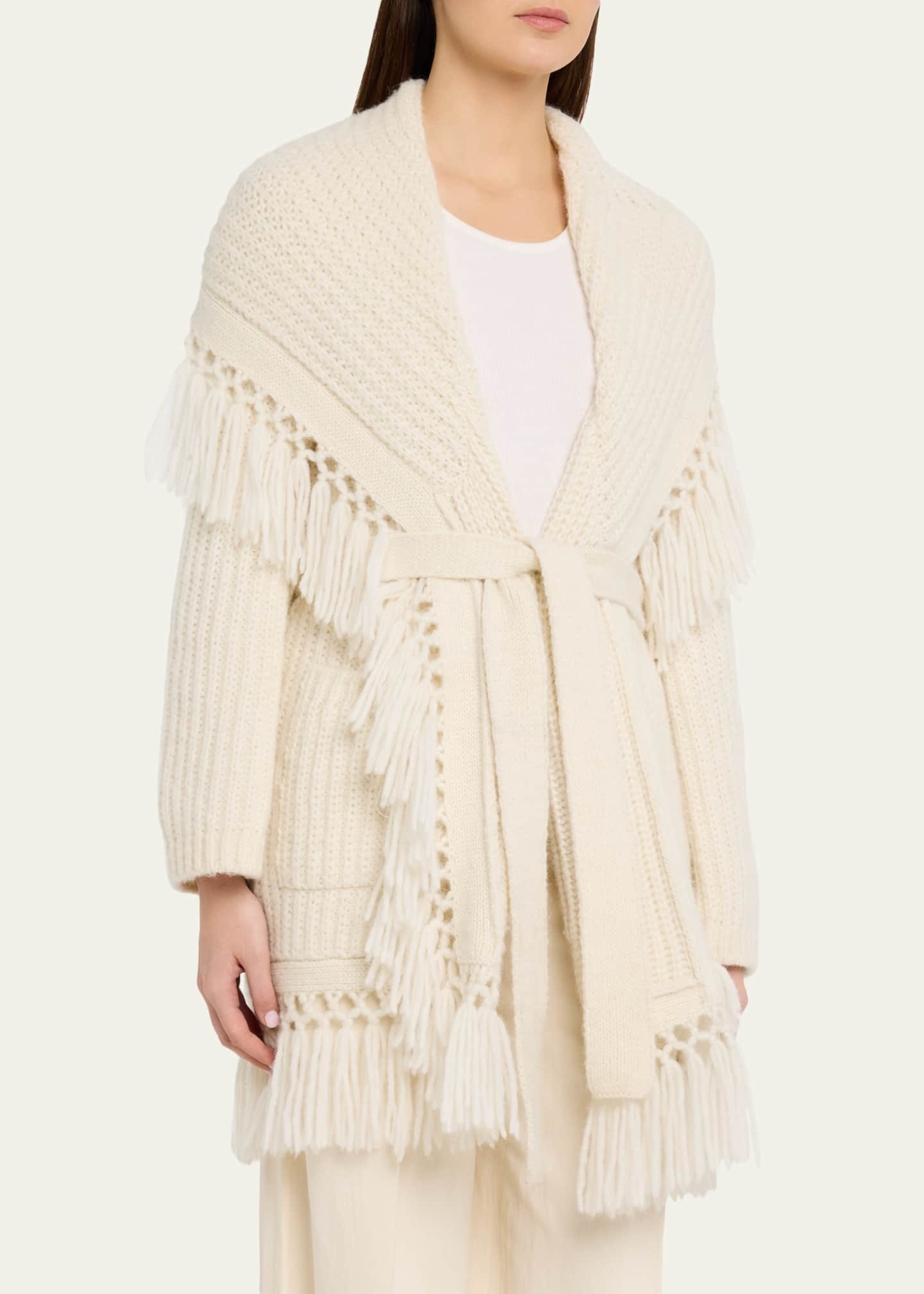 LoveShackFancy Daphira Fringe Alpaca Wrap Cardigan - Bergdorf Goodman
