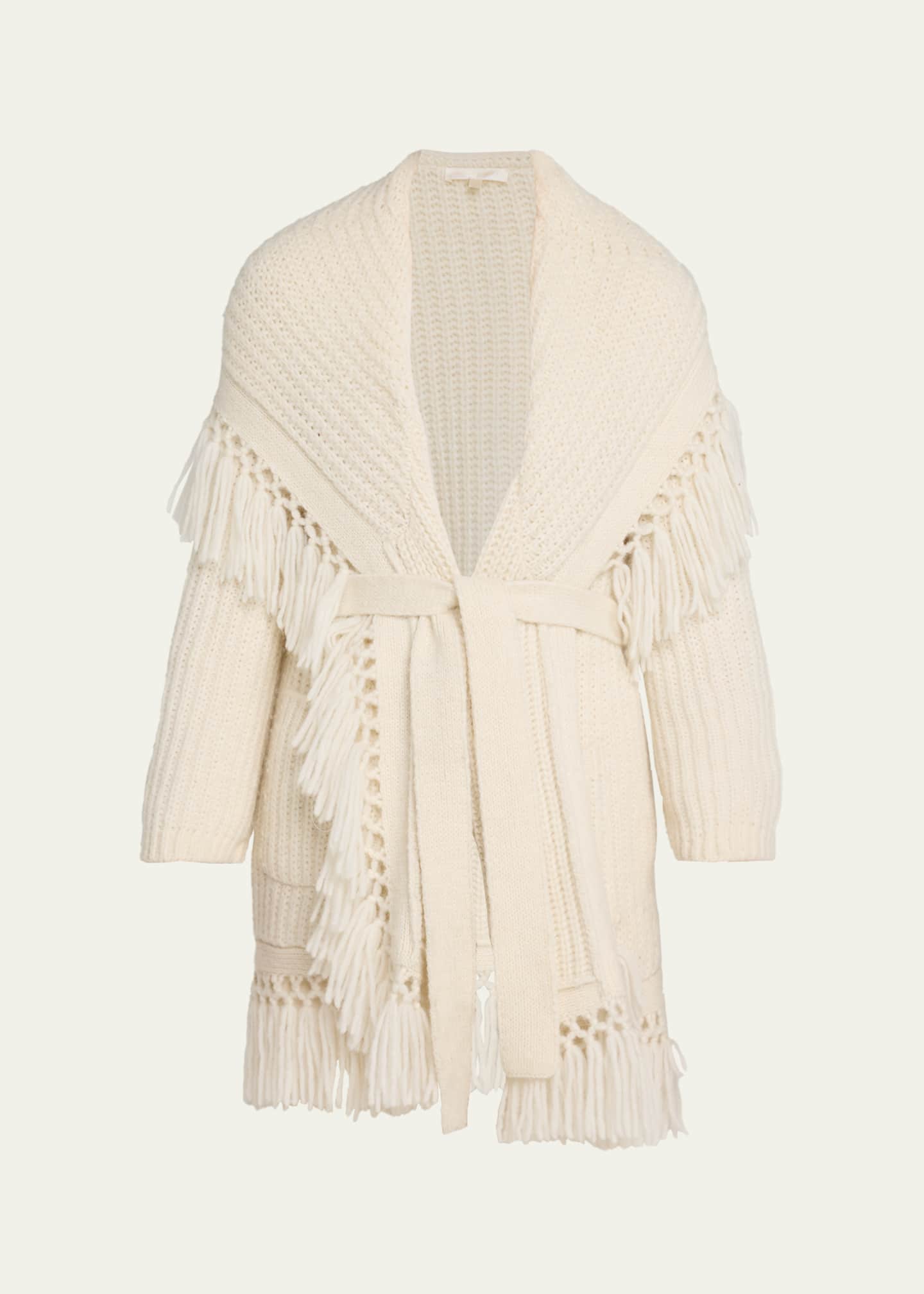 LoveShackFancy Daphira Fringe Alpaca Wrap Cardigan - Bergdorf Goodman