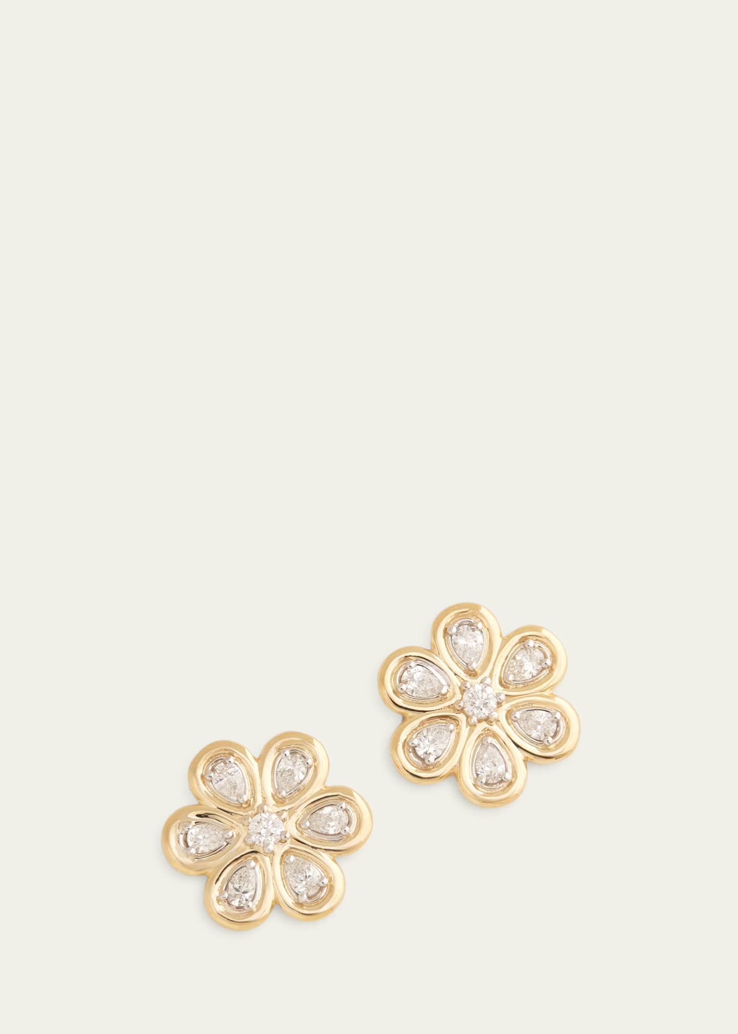 Jamie Wolf 18K Yellow and White Gold Floral Stud Earrings with Diamonds ...
