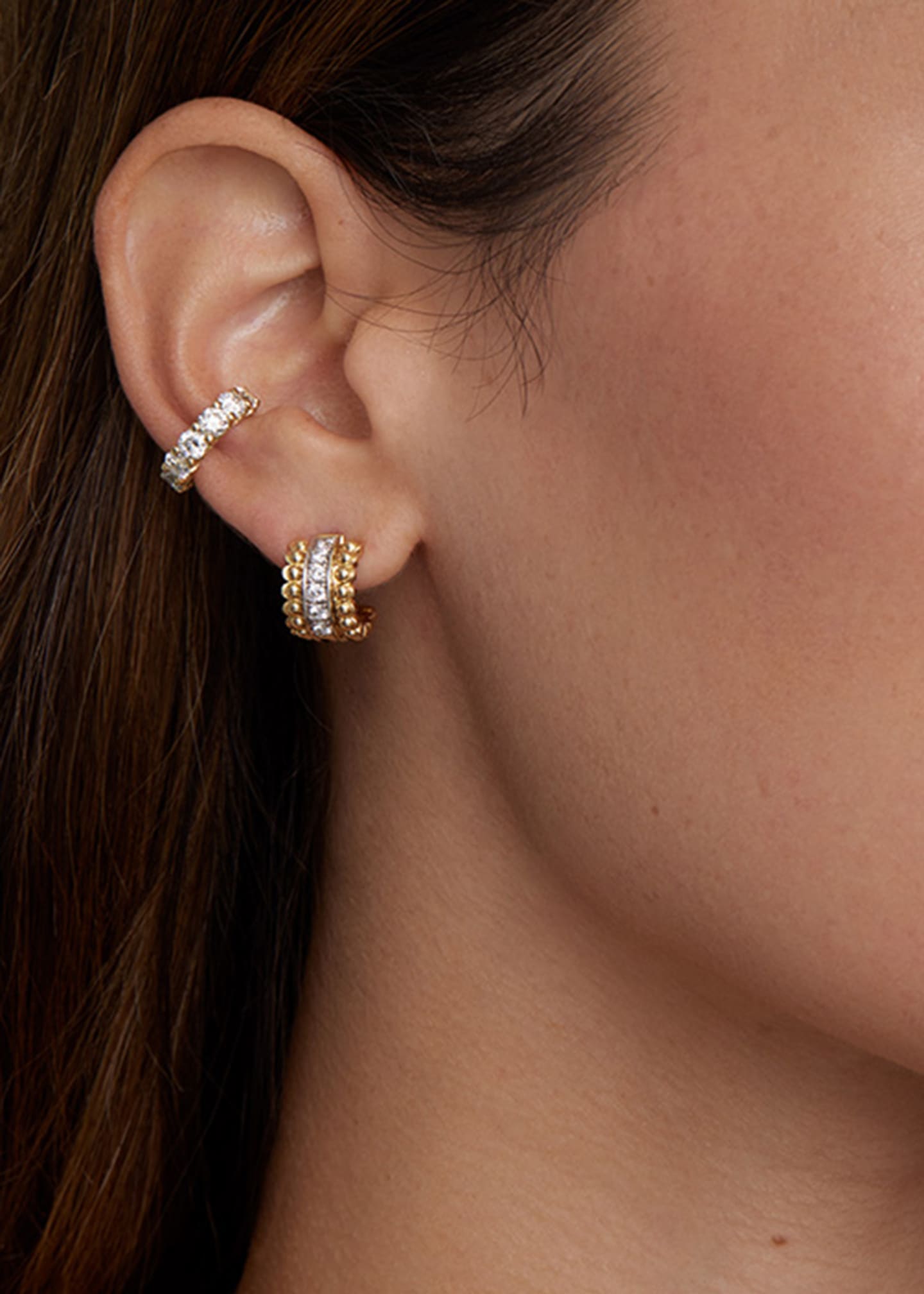 Jamie Wolf 18K Yellow and White Gold Diamond Hoop Earrings with Beaded ...