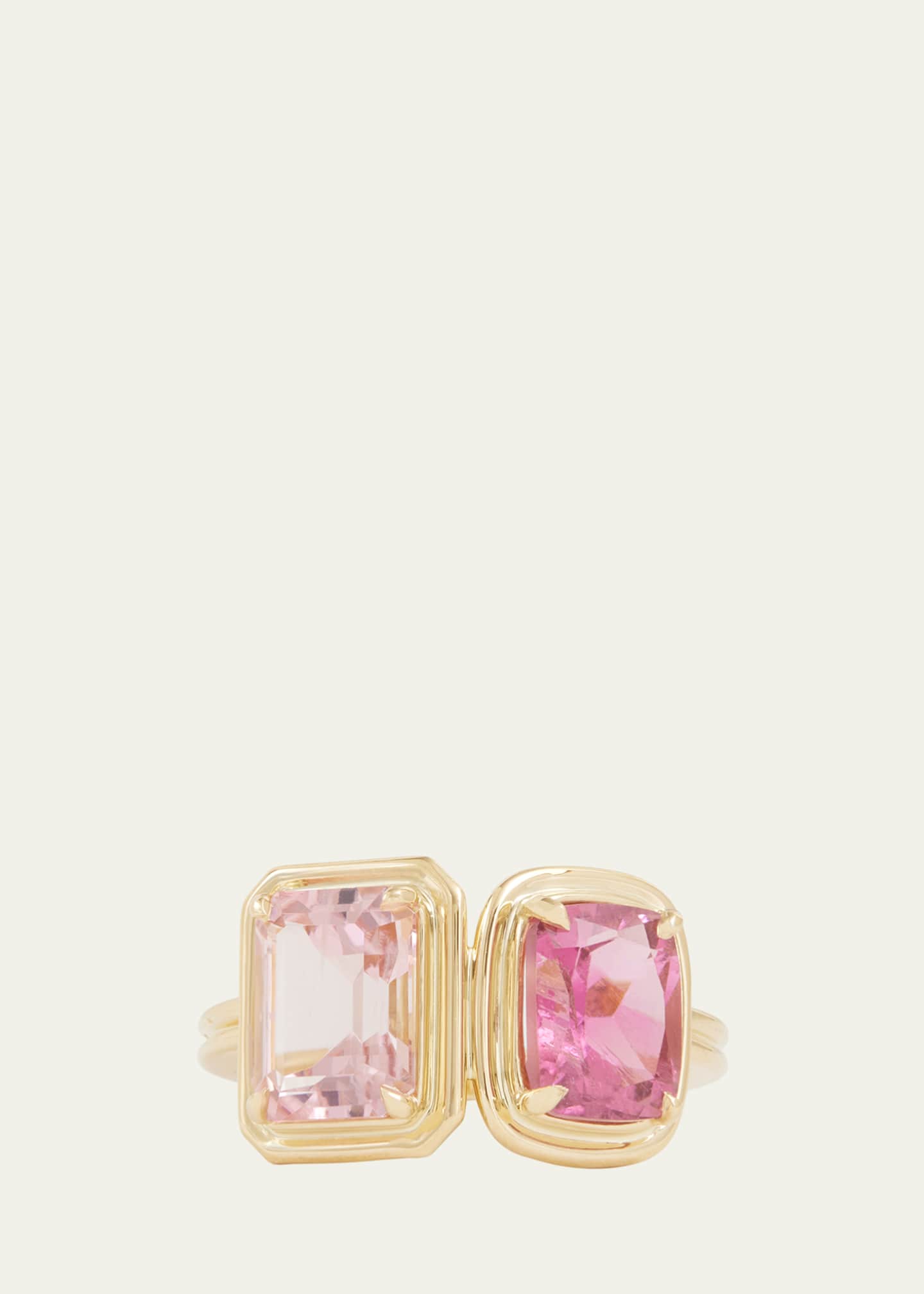 Jamie Wolf 18K Yellow Gold Emerald and Cushion Cut Pink Tourmaline Ring ...