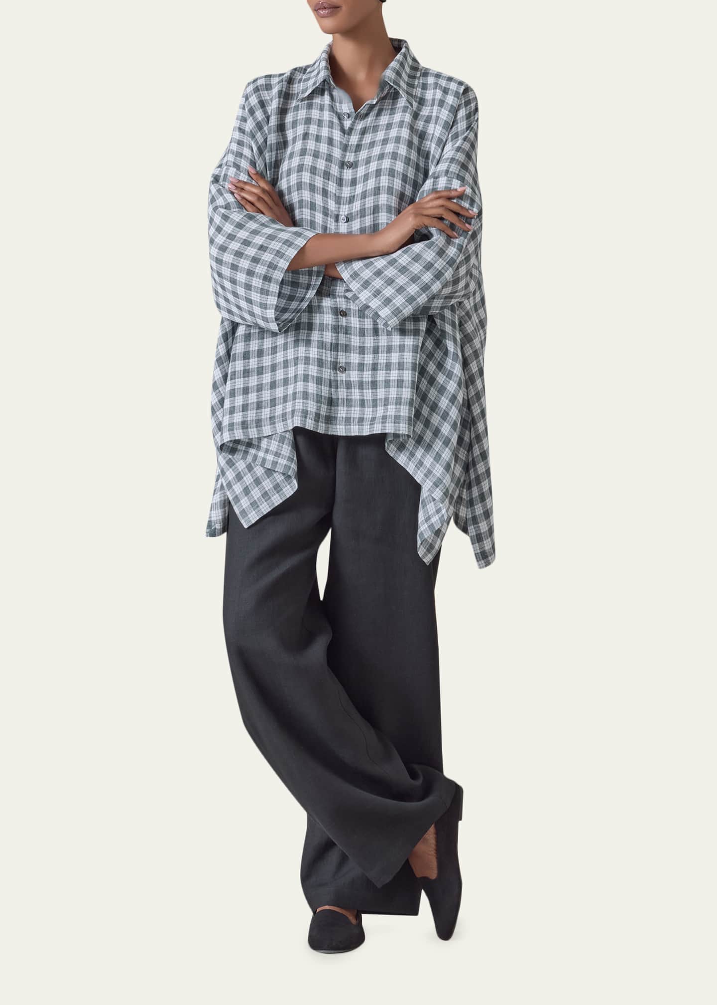 Eskandar Linen DPS Short Sleeve Shirt With Collar - Mid Plus Length ...