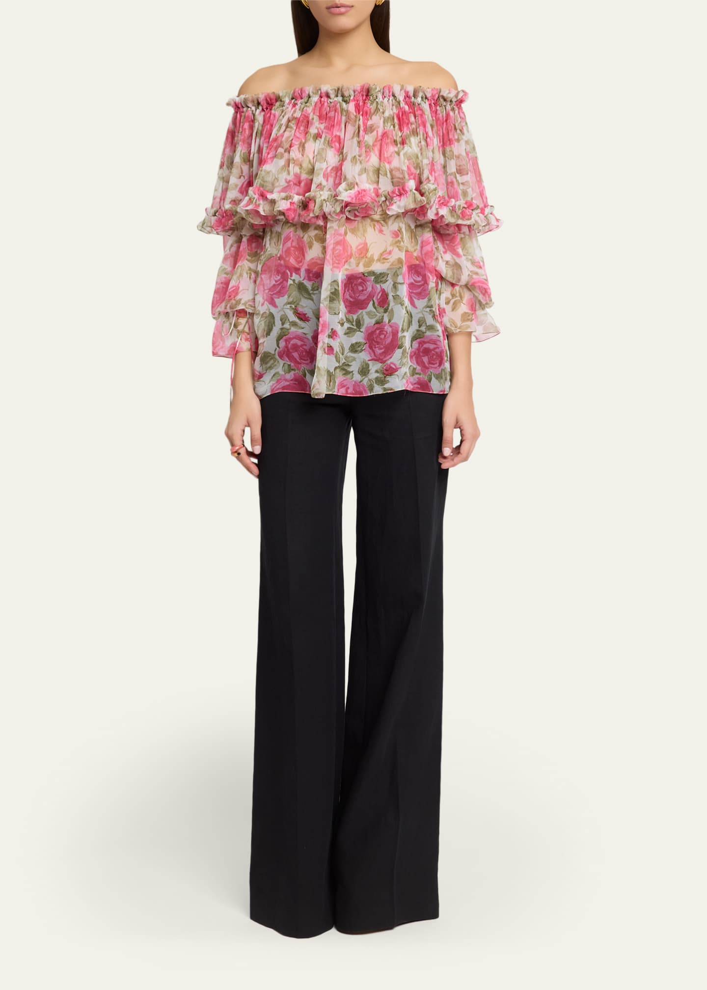 Chloe Floral Silk Off-The-Shoulder Ruffle Top - Bergdorf Goodman