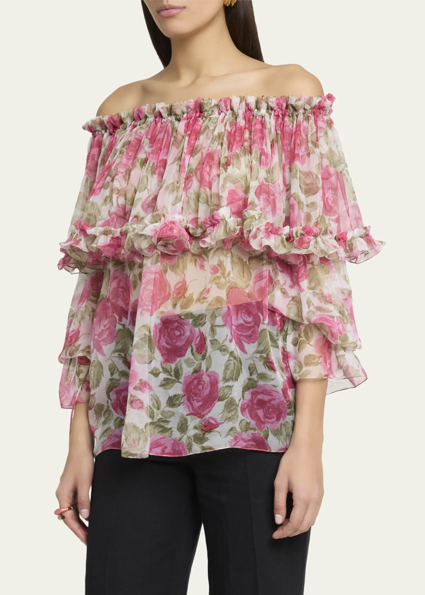 Chloe Floral Silk Off-The-Shoulder Ruffle Top - Bergdorf Goodman