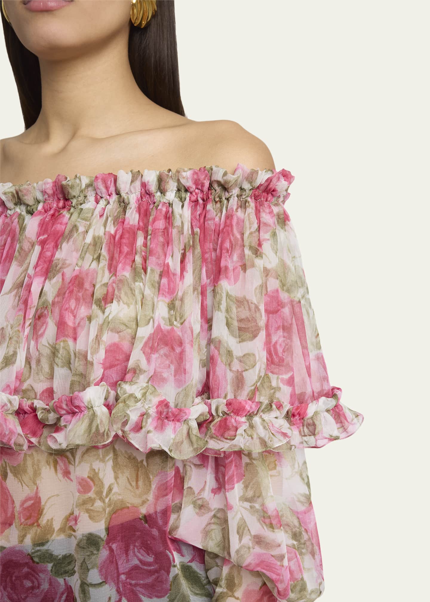 Chloe Floral Silk Off-The-Shoulder Ruffle Top - Bergdorf Goodman