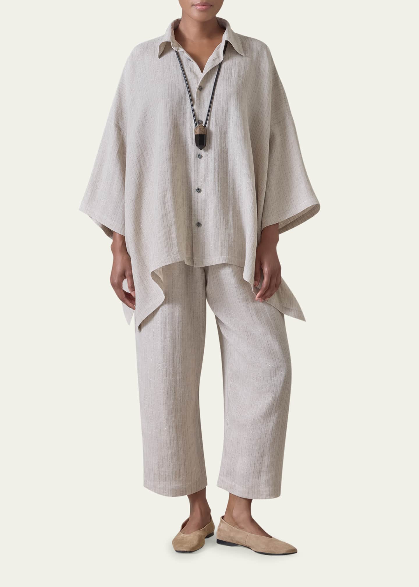 Eskandar Metallic Linen DPS Short Sleeve Shirt With Collar - Mid Plus ...