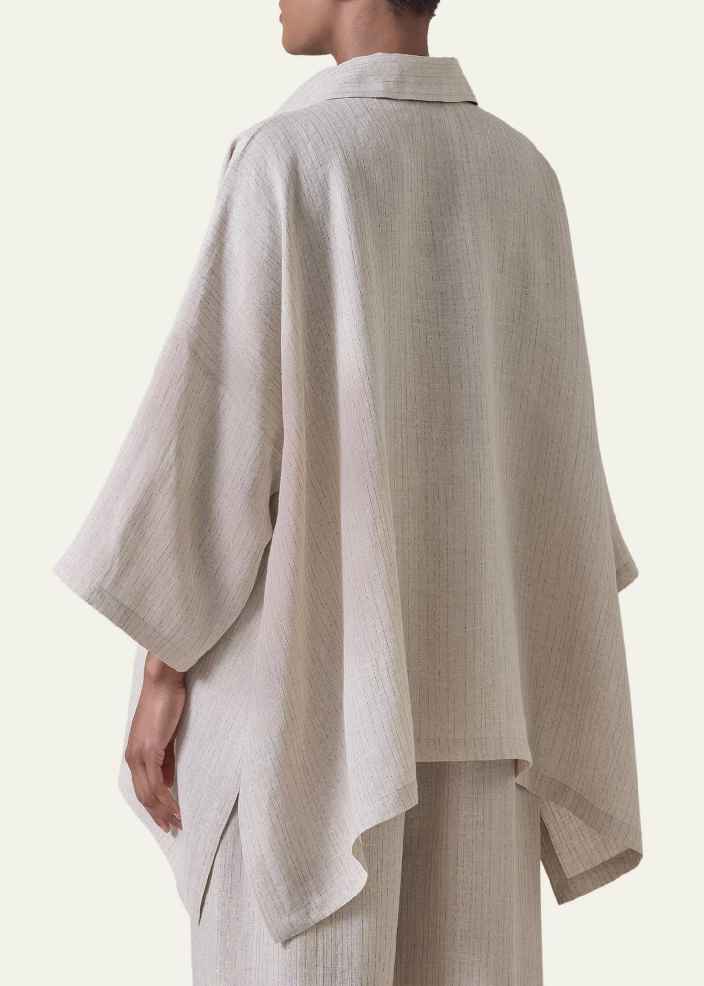 Eskandar Metallic Linen DPS Short Sleeve Shirt With Collar - Mid Plus ...