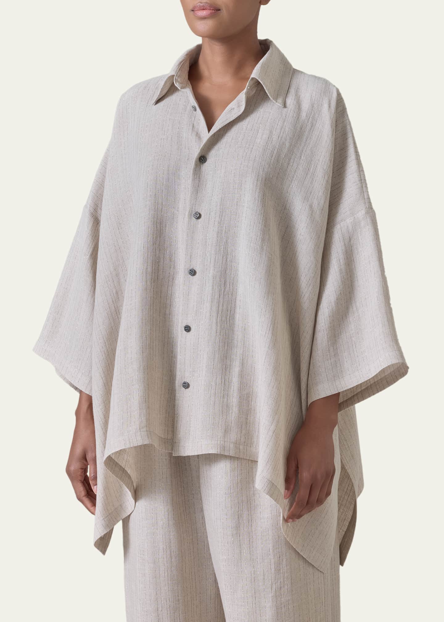 Eskandar Metallic Linen DPS Short Sleeve Shirt With Collar - Mid Plus ...