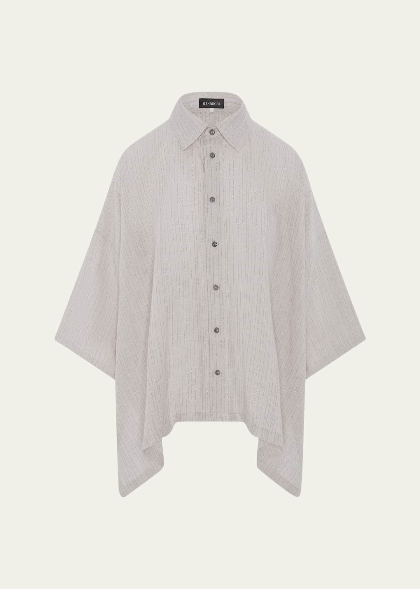 Eskandar Metallic Linen DPS Short Sleeve Shirt With Collar - Mid Plus ...