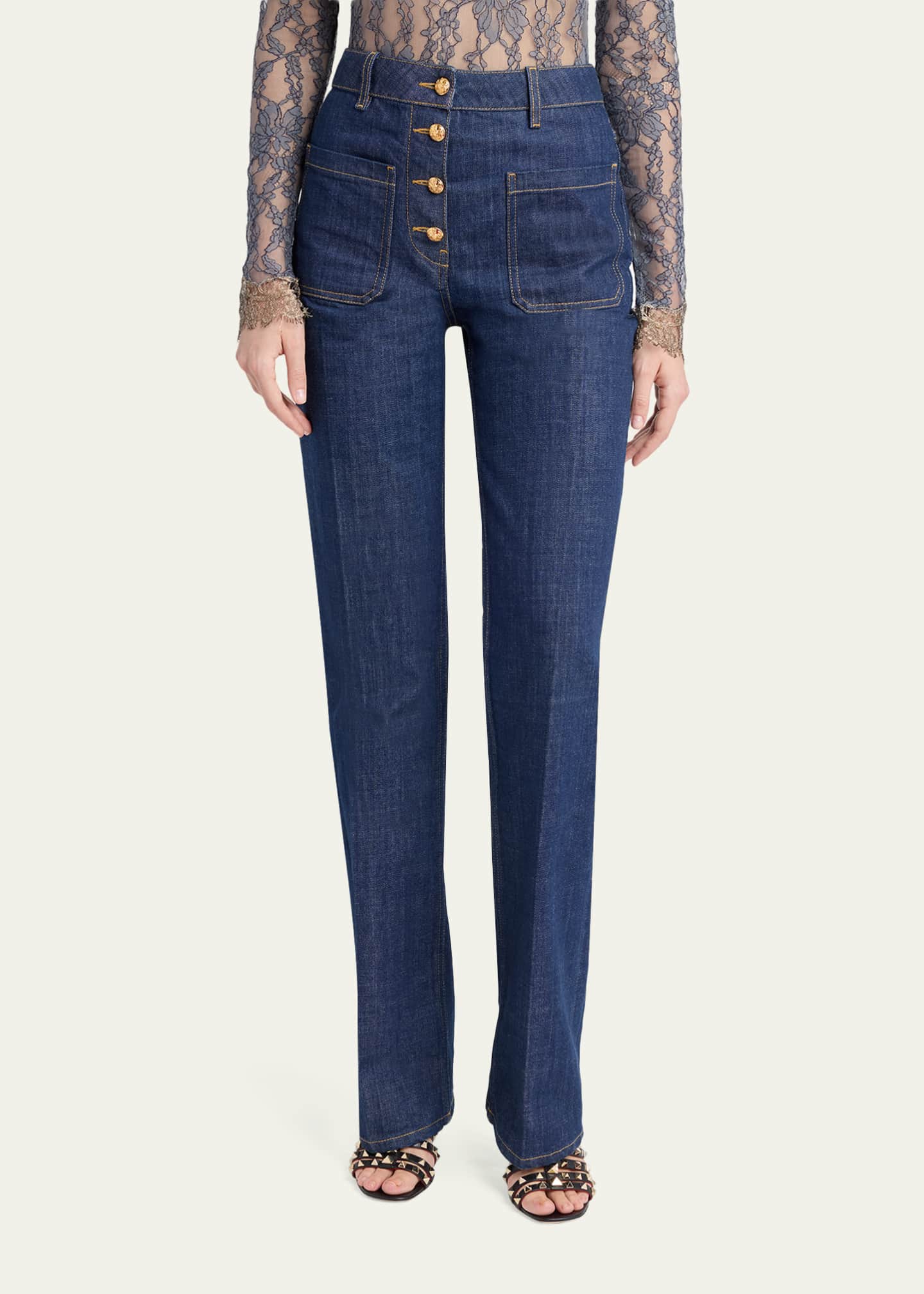 Valentino Garavani Button-Front Straight-Leg Jeans - Bergdorf Goodman