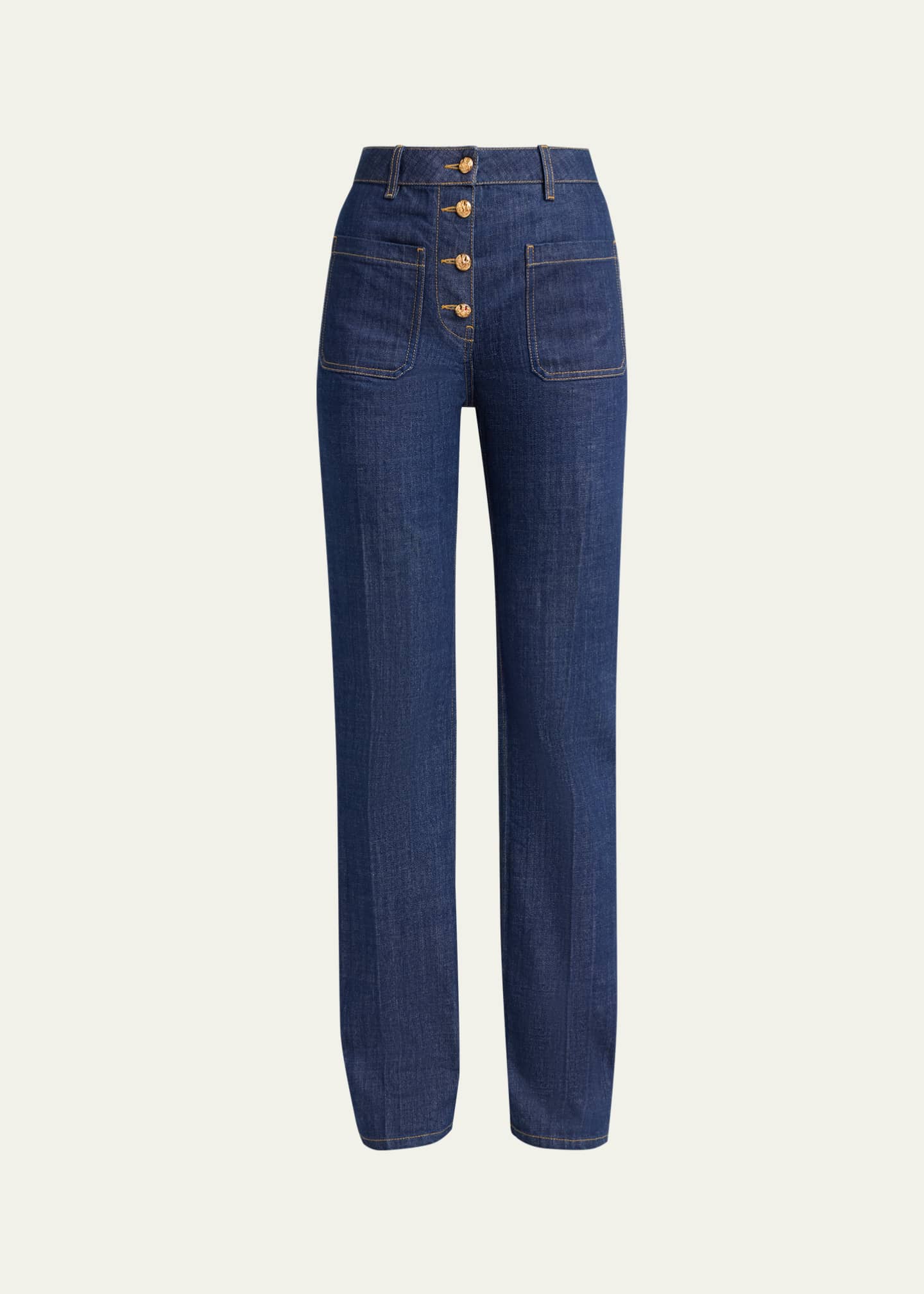 Valentino Garavani Button-Front Straight-Leg Jeans - Bergdorf Goodman