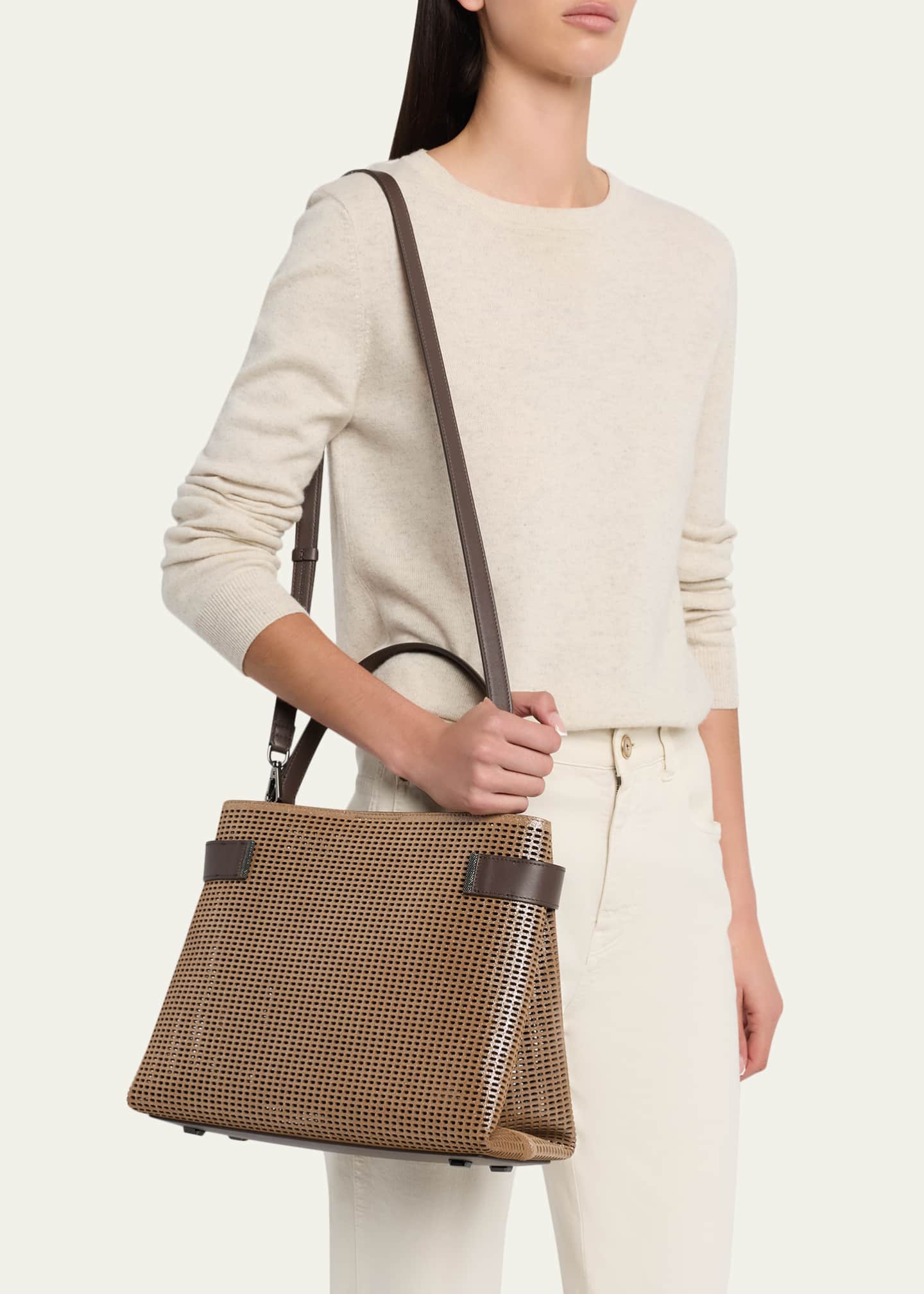 Brunello Cucinelli Essence Sparkling Leather Top-Handle Bag - Bergdorf ...