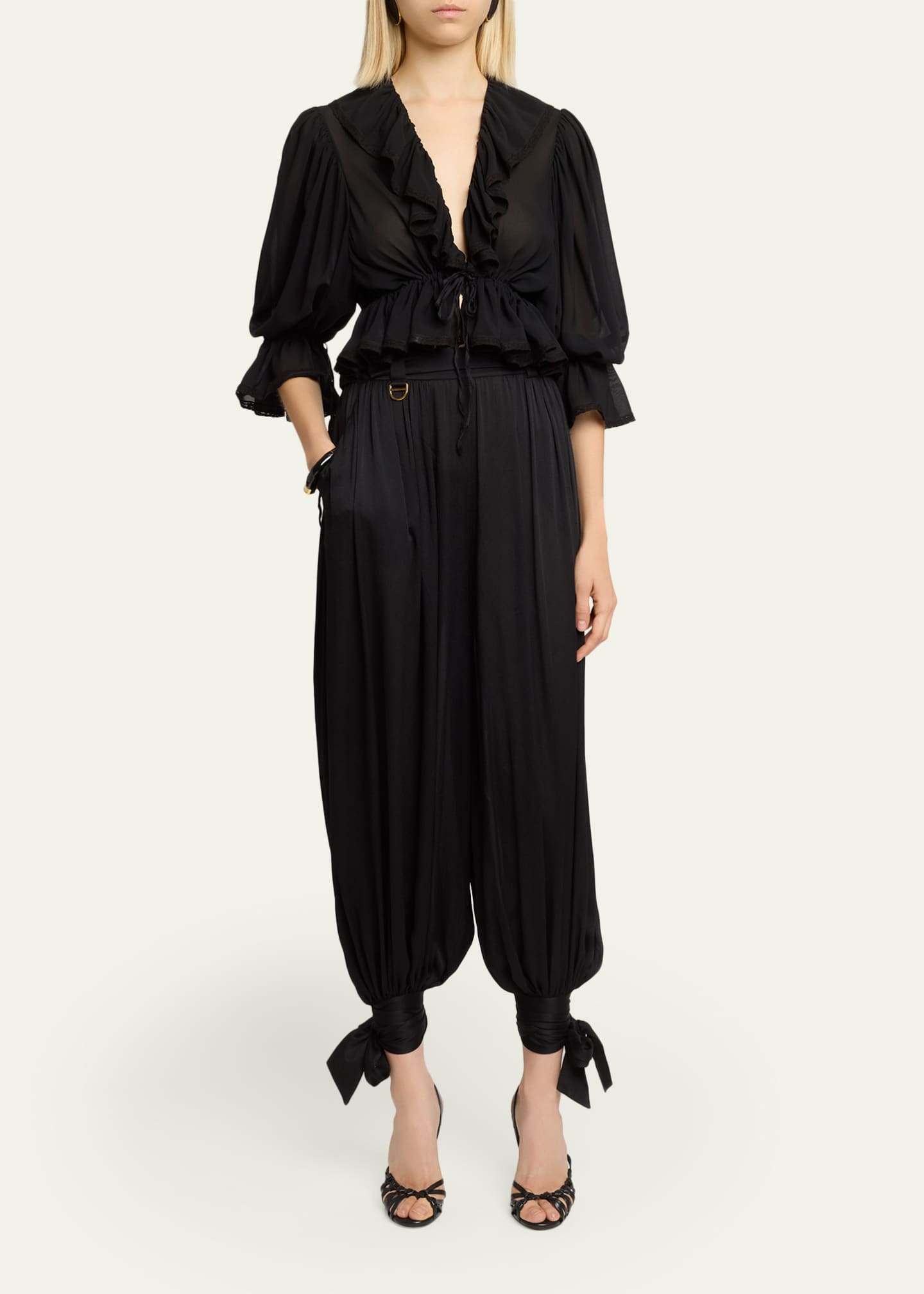 Chloe Silk Charmeuse Balloon-Leg Ankle Trousers - Bergdorf Goodman