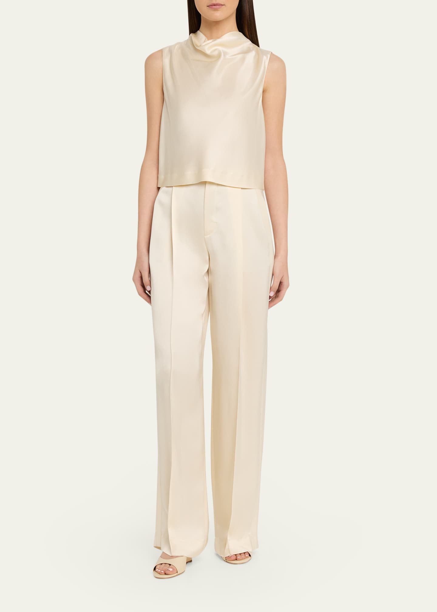 Vince Cropped Satin Cowl-Neck Top - Bergdorf Goodman