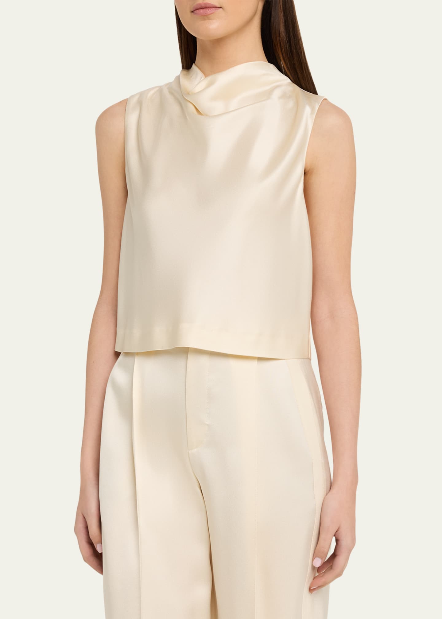 Vince Cropped Satin Cowl-Neck Top - Bergdorf Goodman