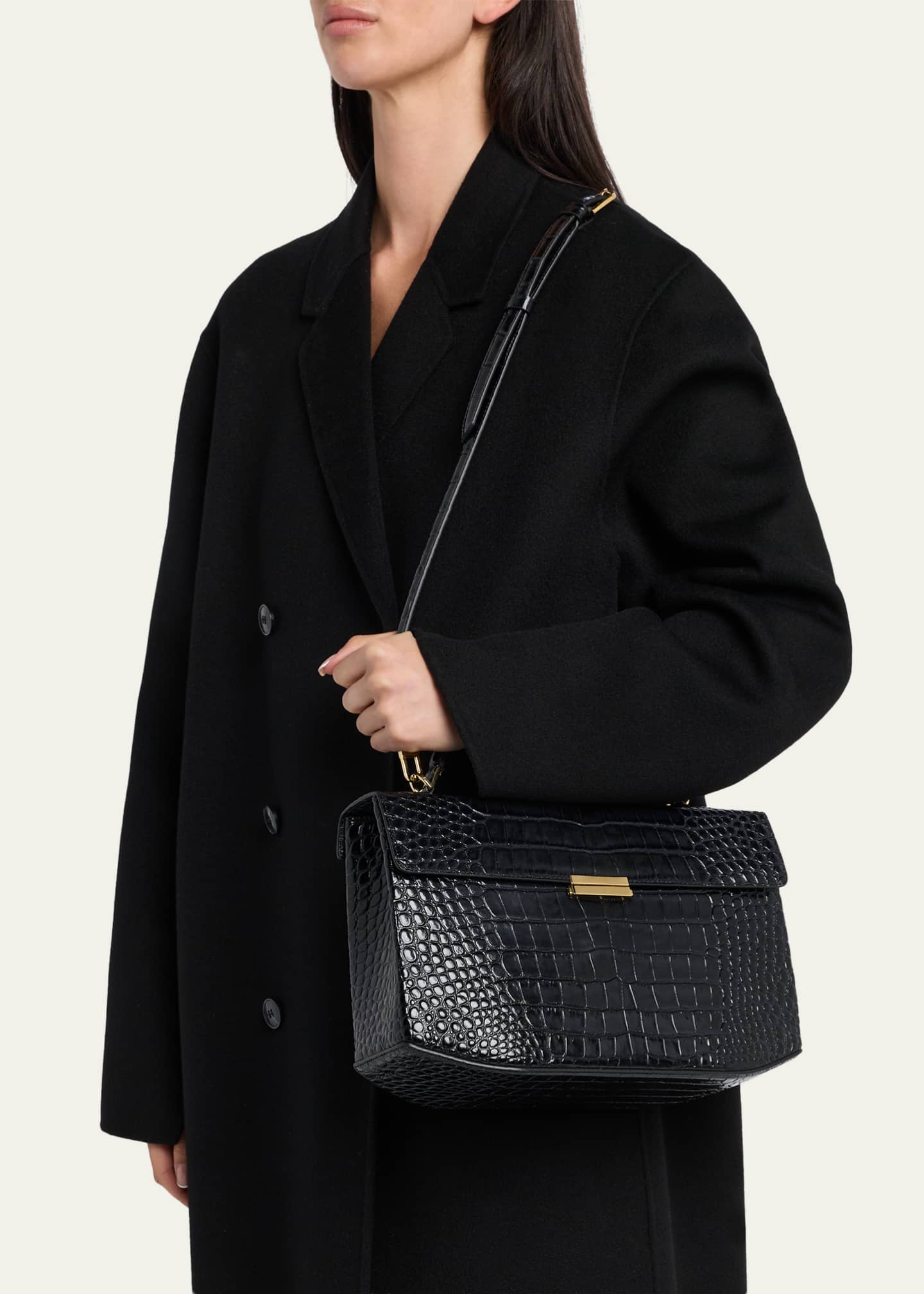 Toteme Box Croc-Embossed Leather Top-Handle Bag - Bergdorf Goodman