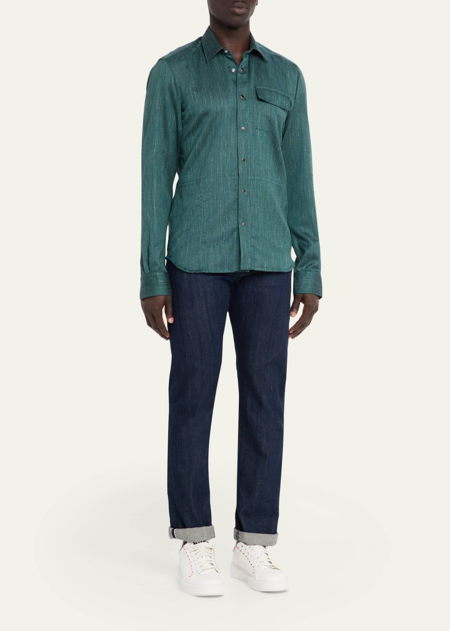 Kiton Men's Cashmere, Wool and Silk Snap-Placket Shirt - Bergdorf Goodman