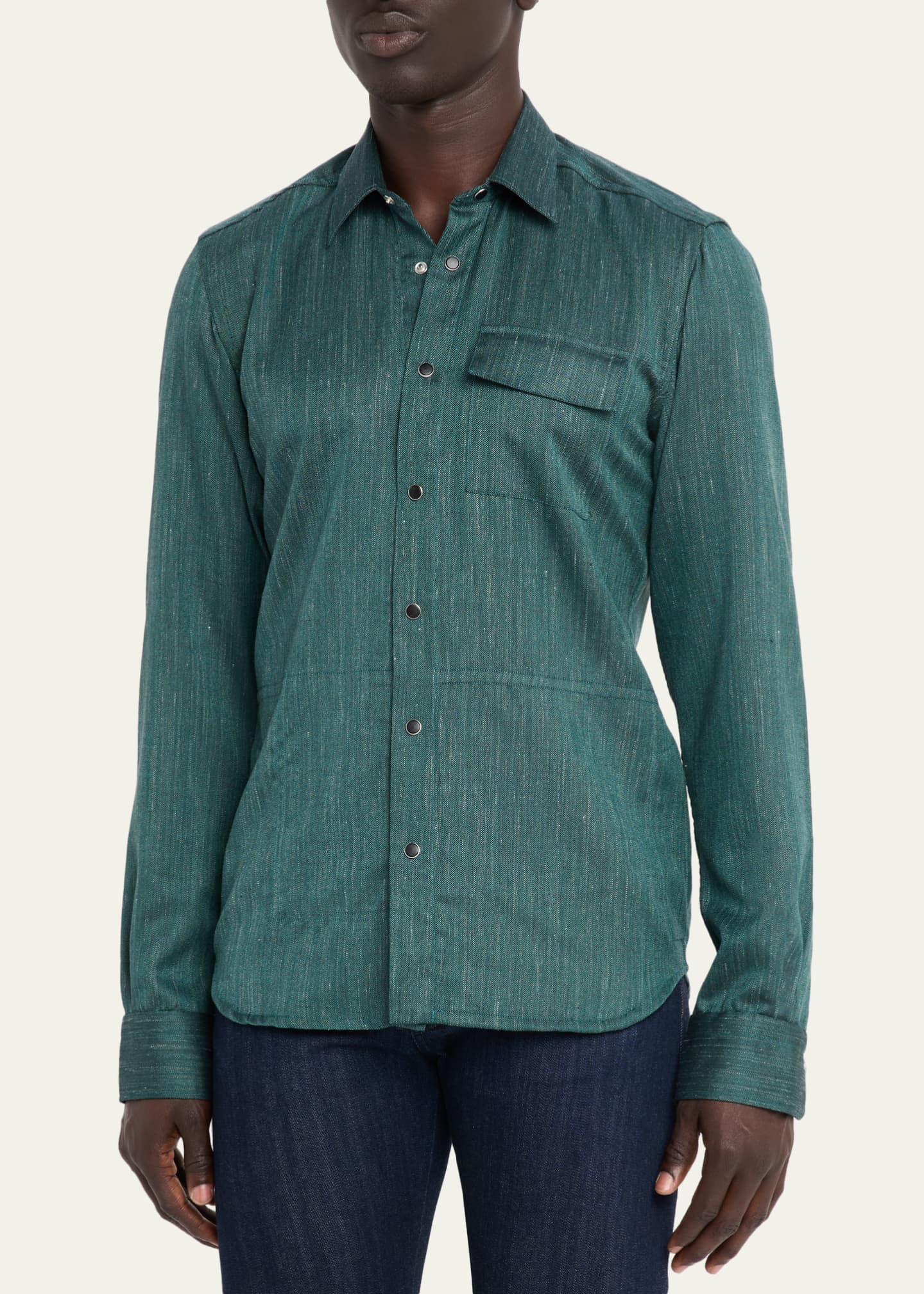 Kiton Men's Cashmere, Wool and Silk Snap-Placket Shirt - Bergdorf Goodman