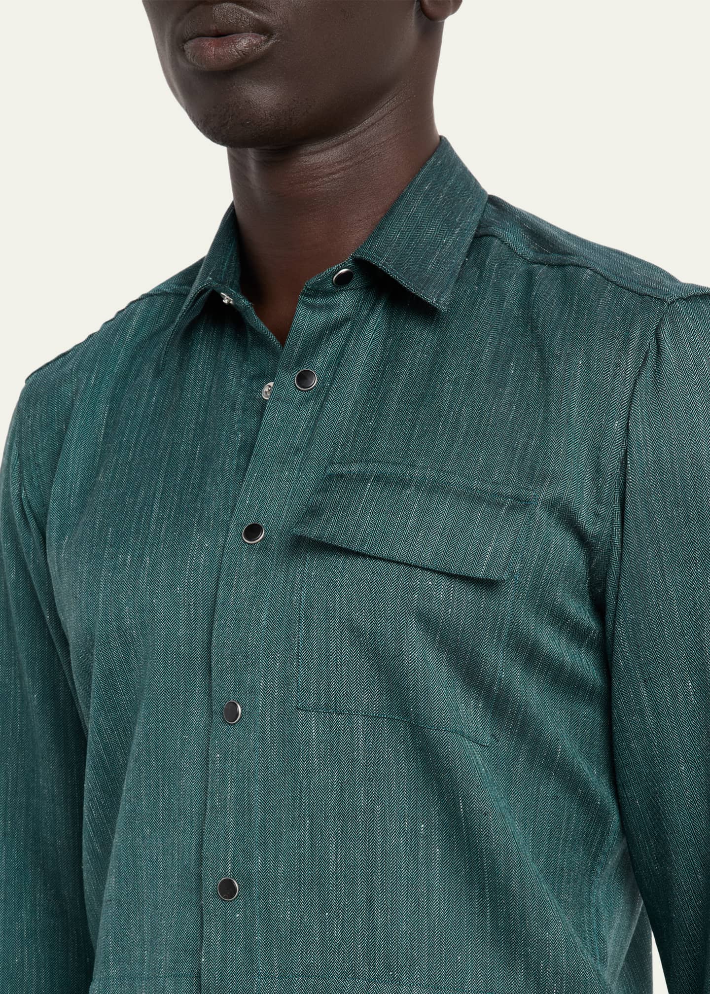 Kiton Men's Cashmere, Wool and Silk Snap-Placket Shirt - Bergdorf Goodman