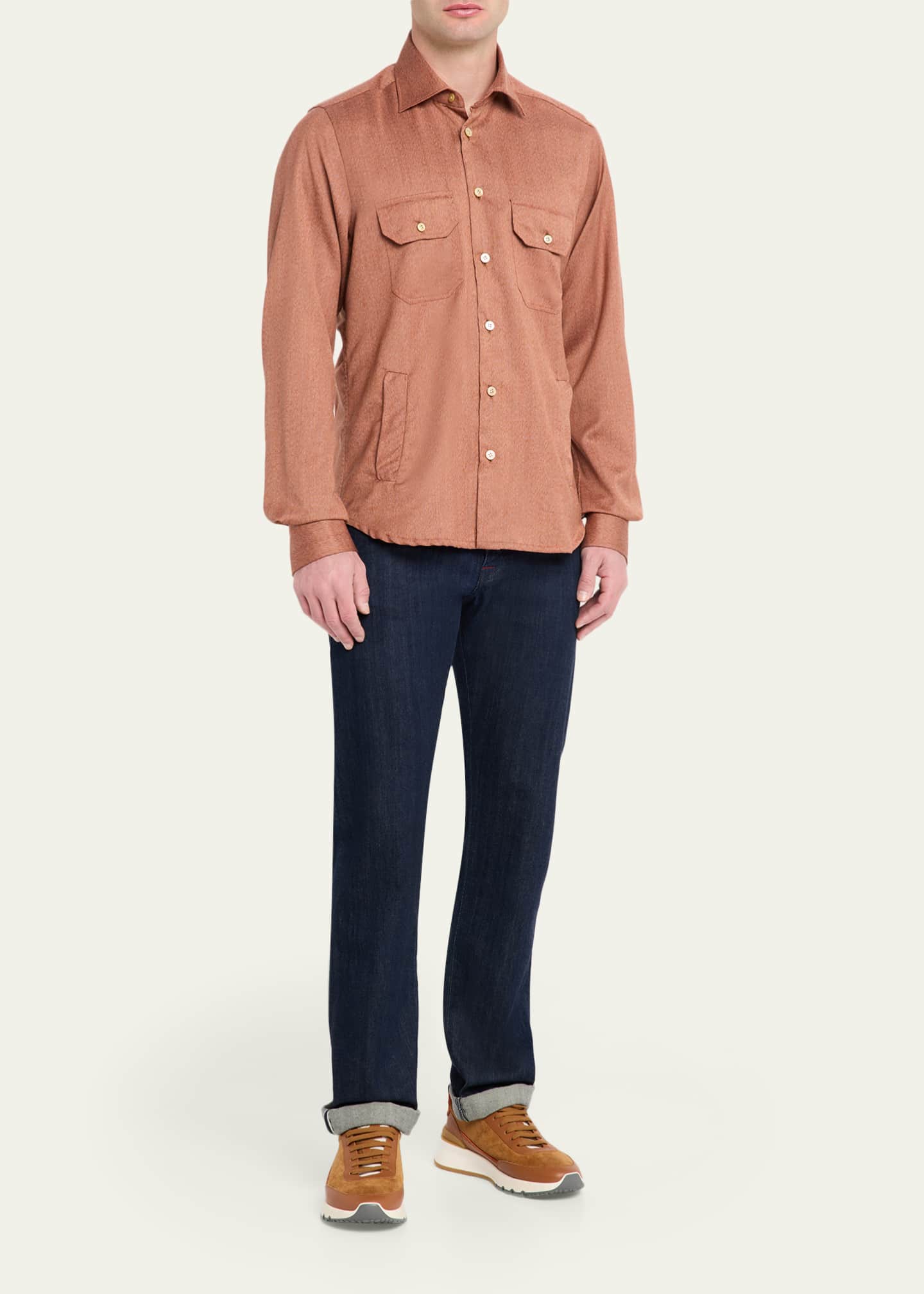Kiton Men's Herringbone Cashmere Overshirt - Bergdorf Goodman