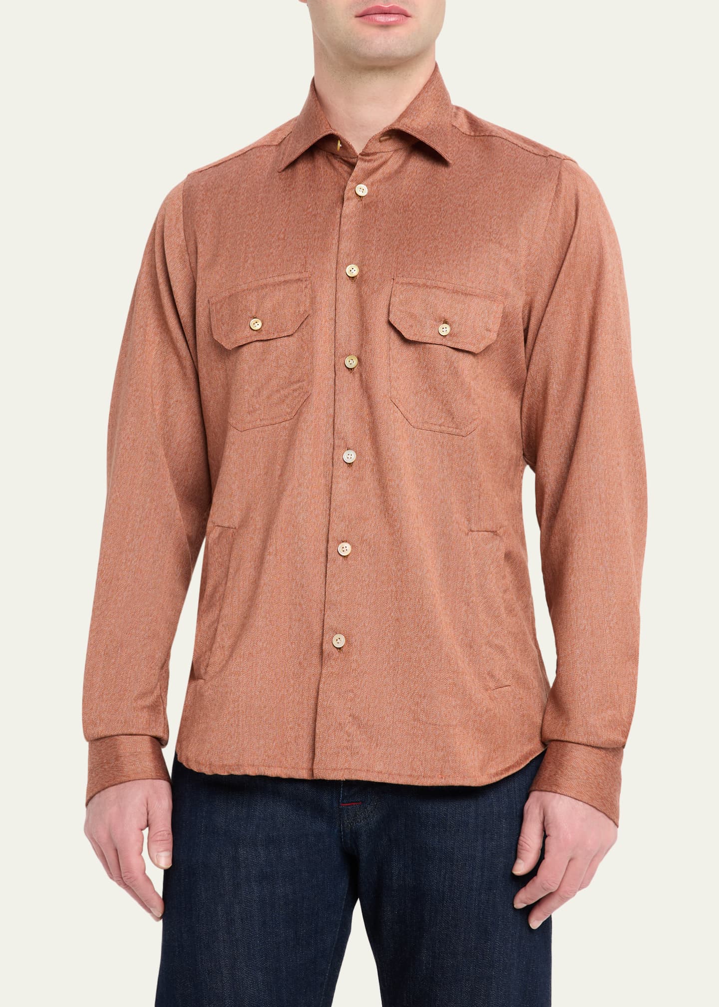 Kiton Men's Herringbone Cashmere Overshirt - Bergdorf Goodman