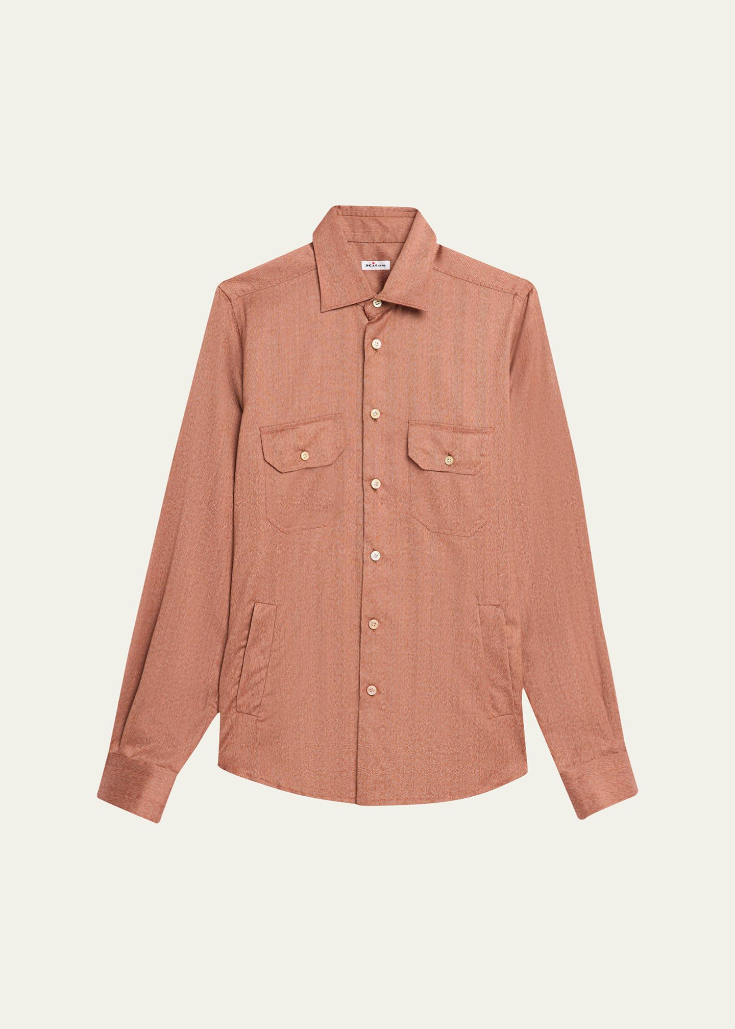 Kiton Men's Herringbone Cashmere Overshirt - Bergdorf Goodman