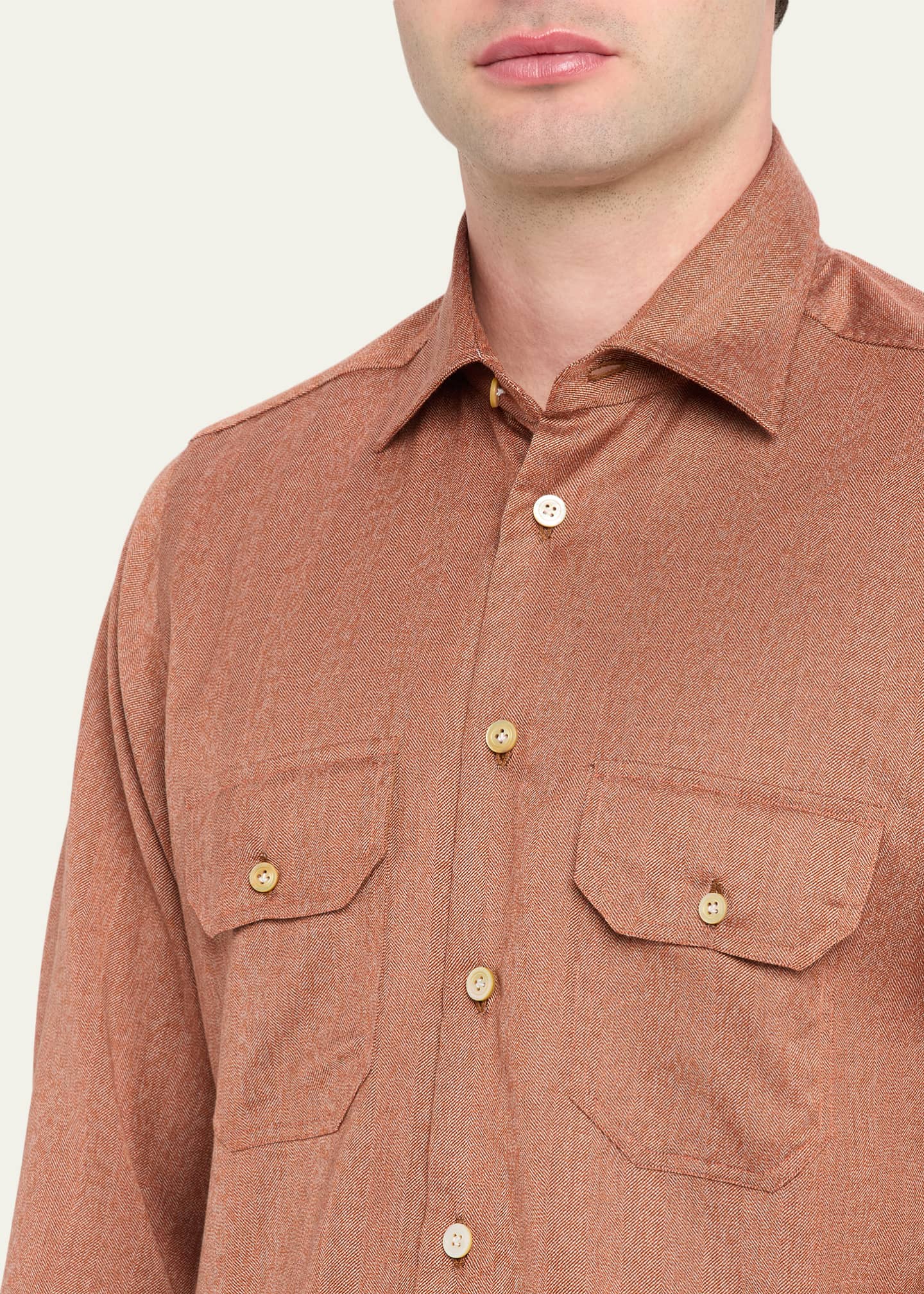 Kiton Men's Herringbone Cashmere Overshirt - Bergdorf Goodman