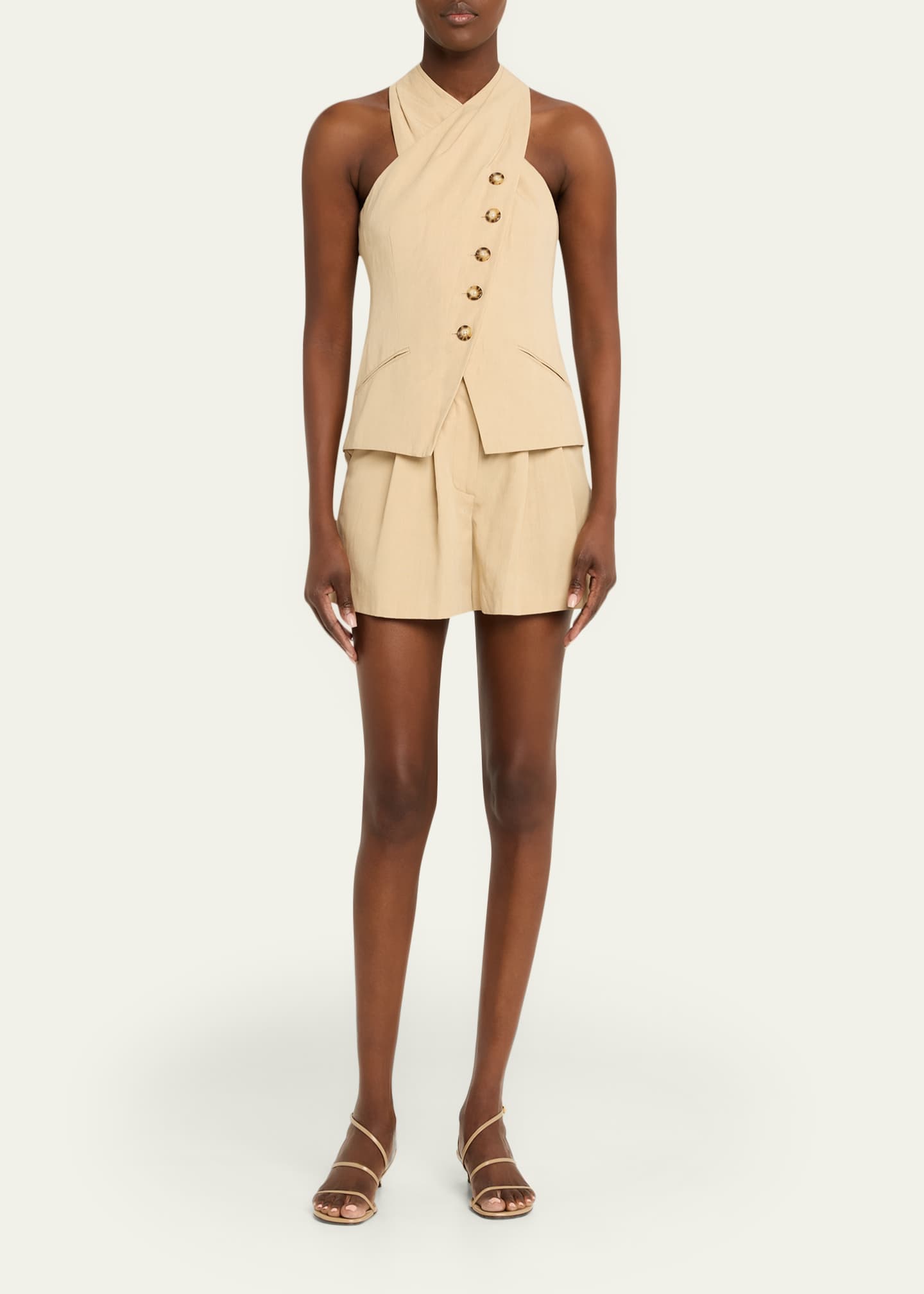 Veronica Beard Gables Pleated Linen-Blend Shorts - Bergdorf Goodman