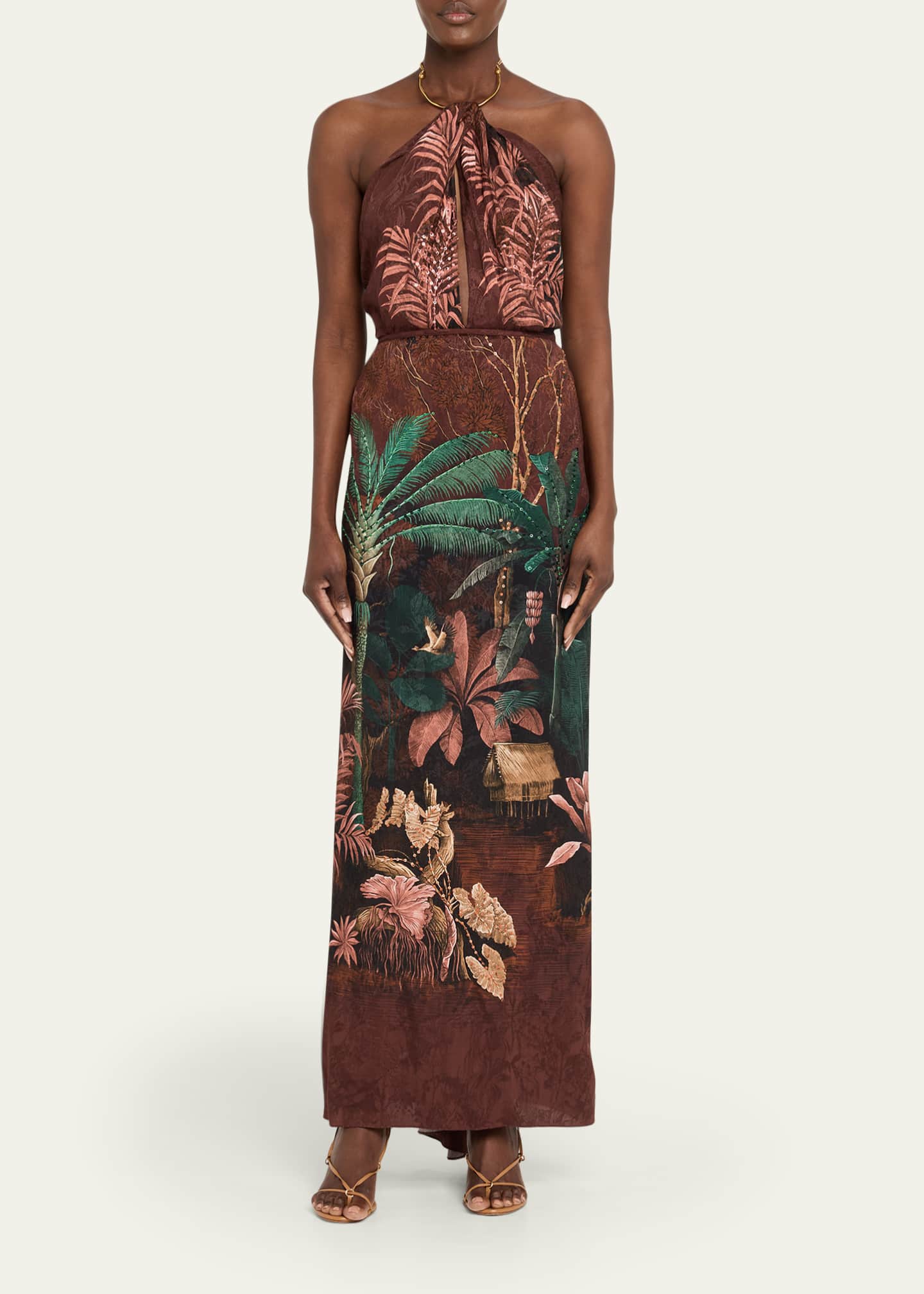 Johanna Ortiz Wild Horizons Twisted Necklace Halter Maxi Dress ...
