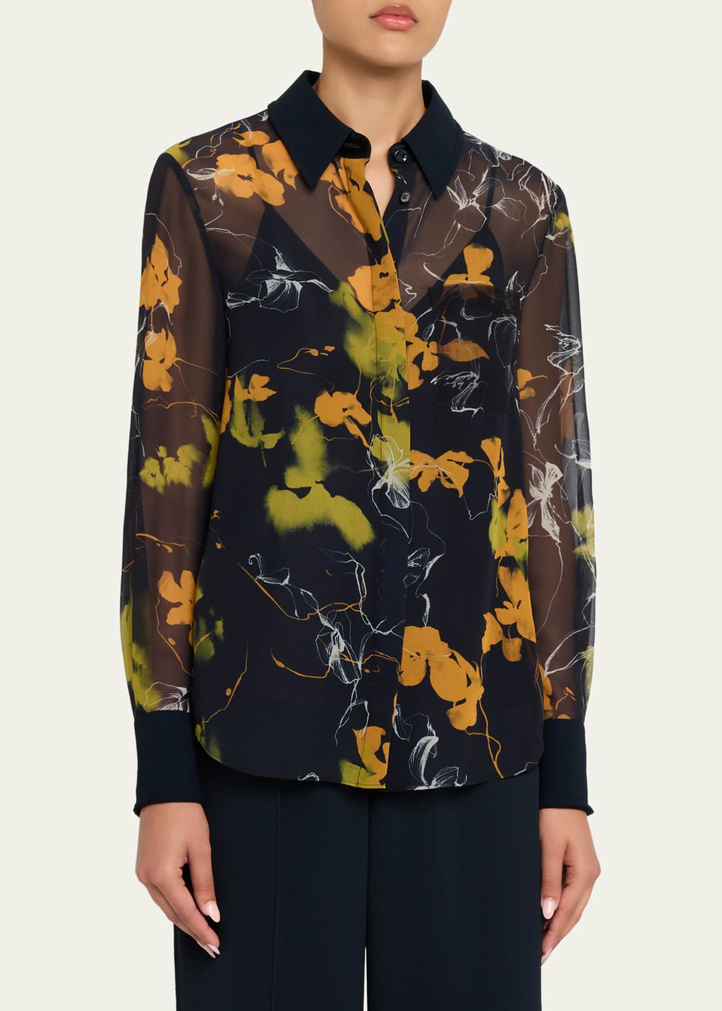 Jason Wu Collection Shadow Floral Crepe De Chine Button-Down Shirt ...