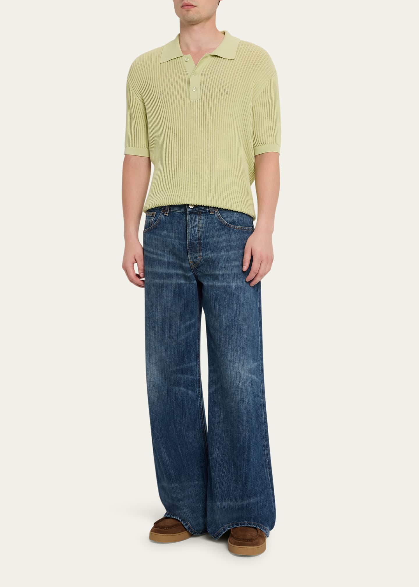 Jeanerica Men's Whiskered Dark Blue Denim Wide-Leg Jeans - Bergdorf Goodman