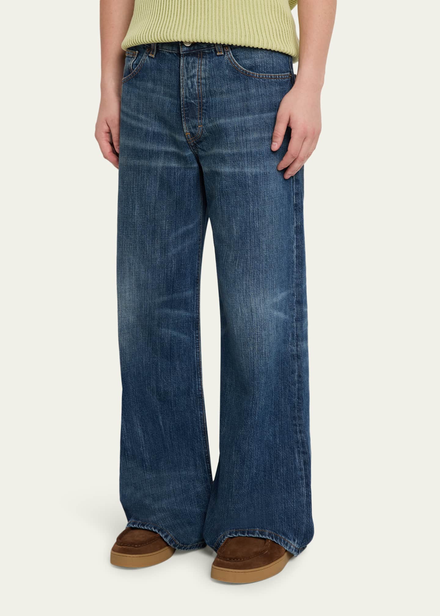 Jeanerica Men's Whiskered Dark Blue Denim Wide-Leg Jeans - Bergdorf Goodman