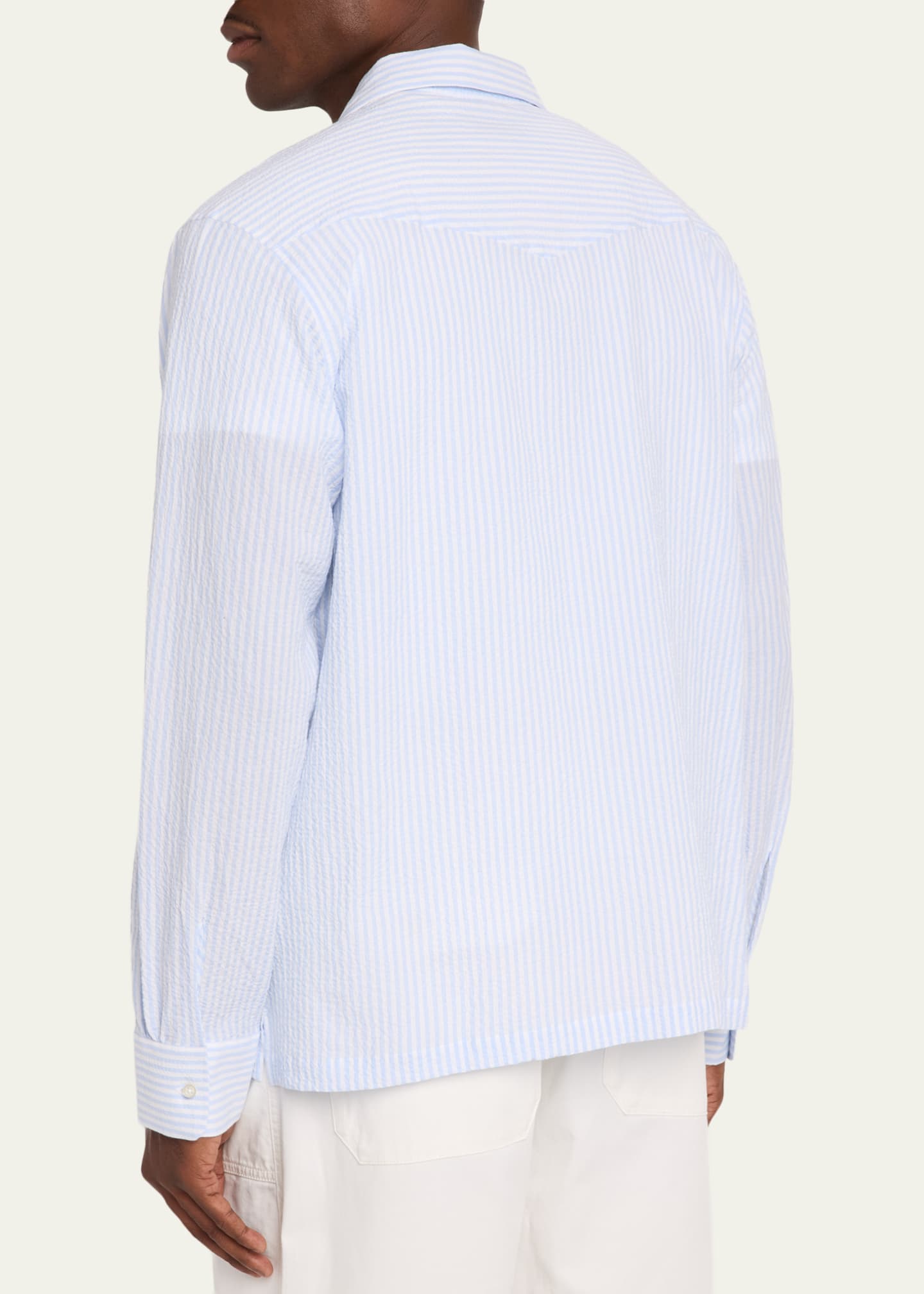Officine Generale Men's Seersucker Tab-Placket Overshirt - Bergdorf Goodman