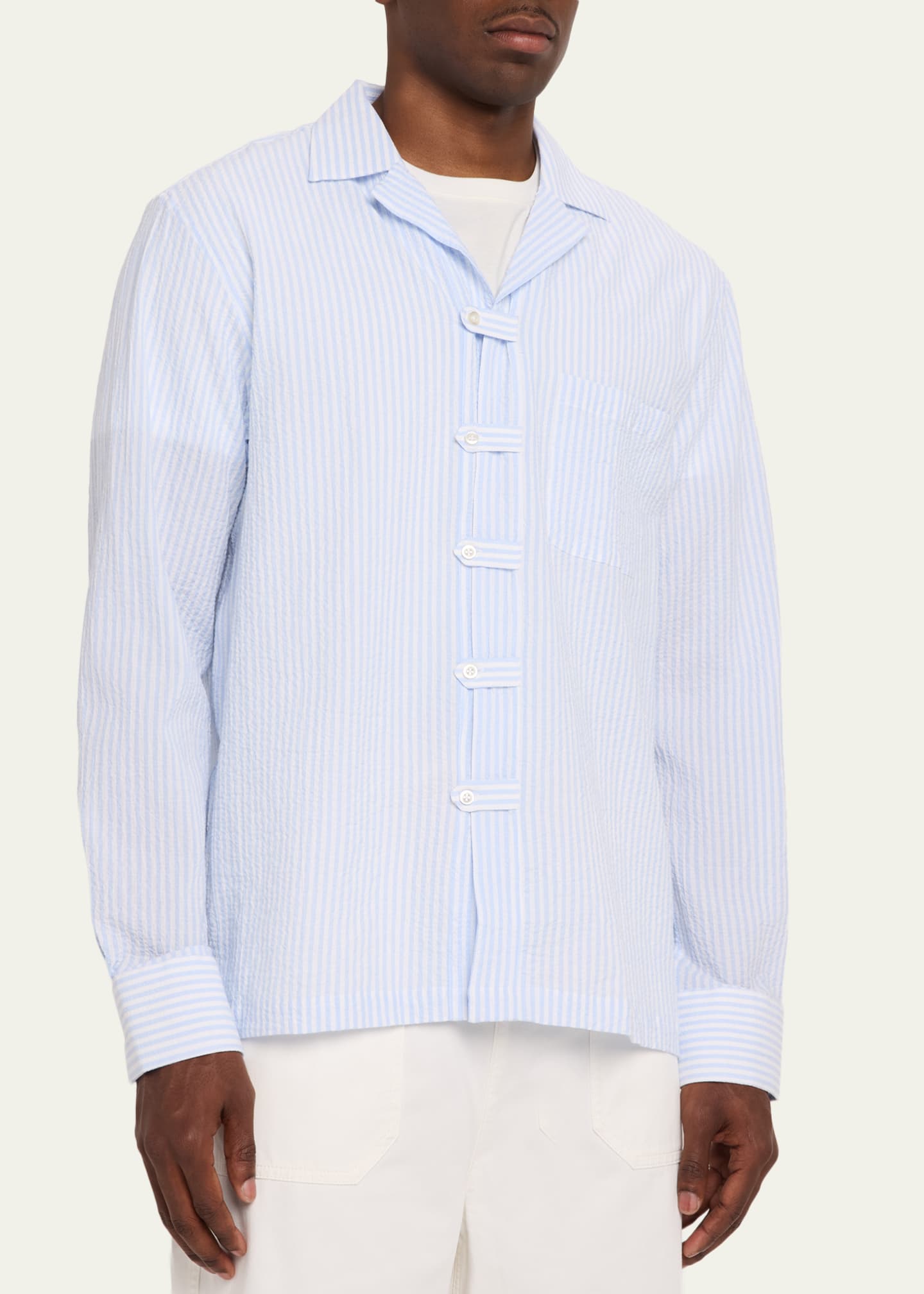 Officine Generale Men's Seersucker Tab-Placket Overshirt - Bergdorf Goodman