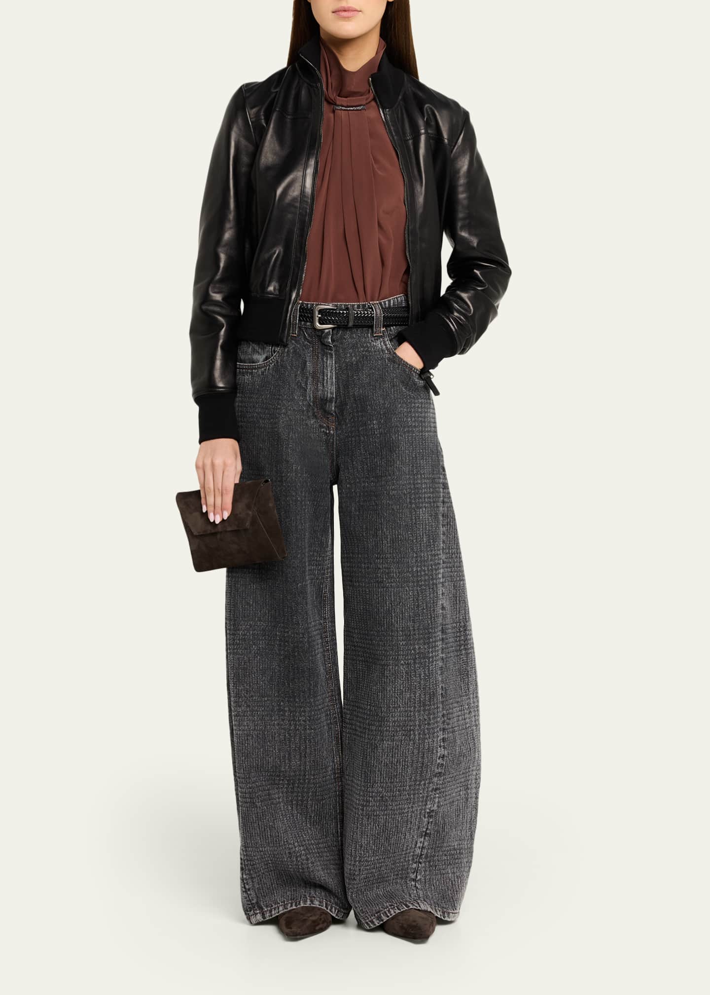 Brunello Cucinelli Turtleneck Leather Bomber Jacket - Bergdorf Goodman