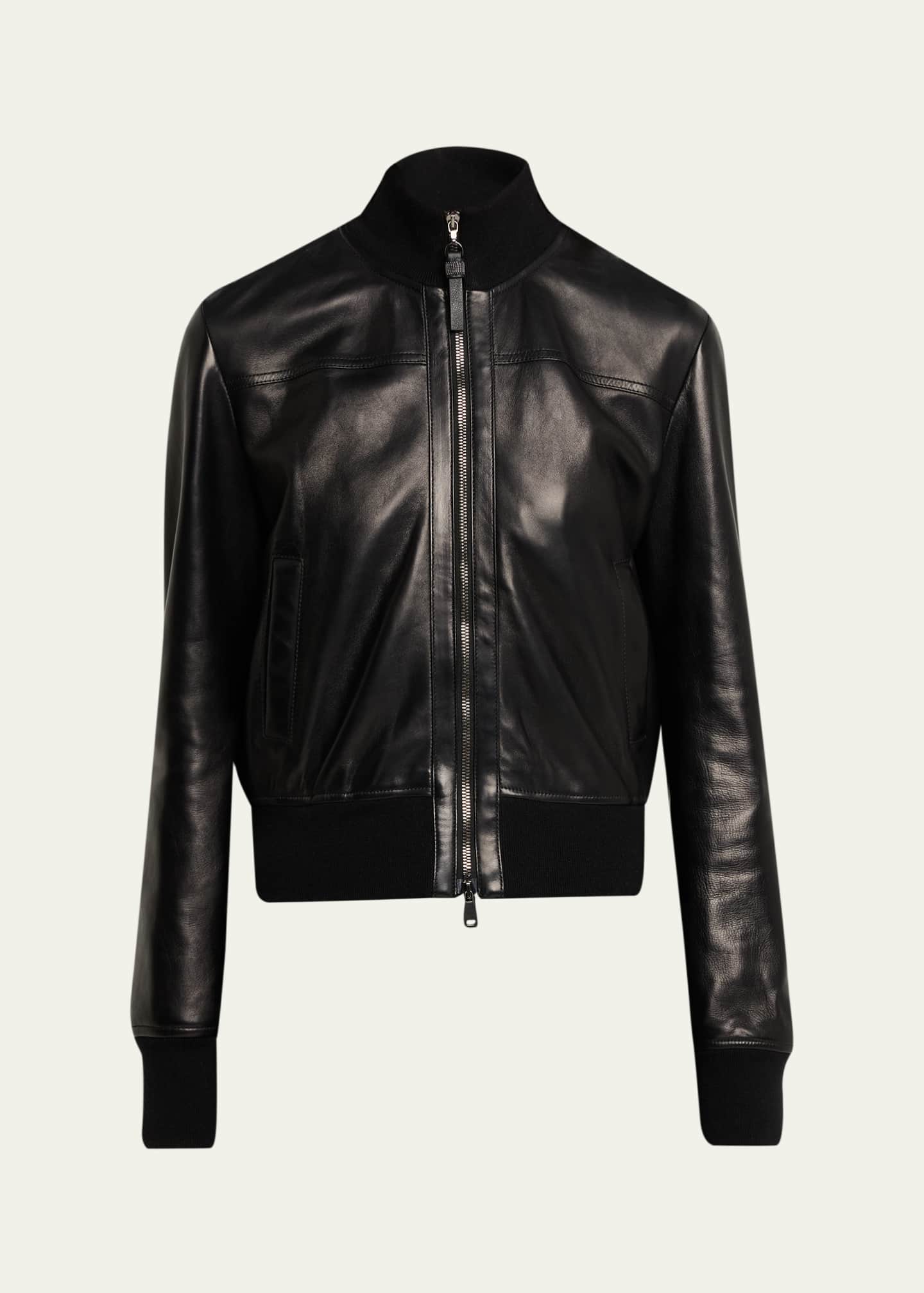 Brunello Cucinelli Turtleneck Leather Bomber Jacket - Bergdorf Goodman