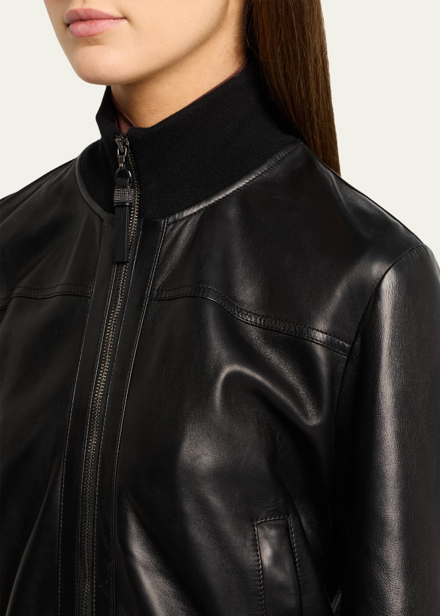 Brunello Cucinelli Turtleneck Leather Bomber Jacket - Bergdorf Goodman