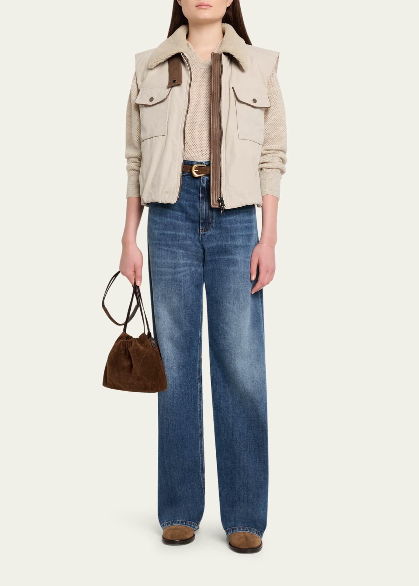 Brunello Cucinelli Shimmering Mohair Net Knit Polo Sweater - Bergdorf ...