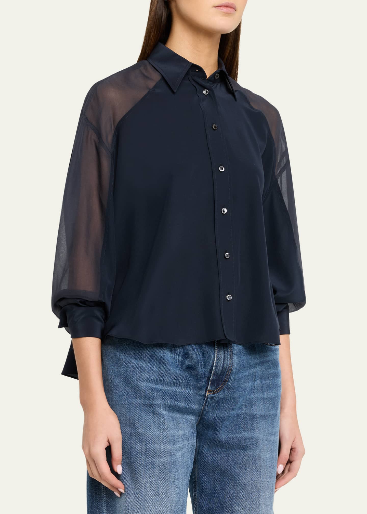 Brunello Cucinelli Chiffon Raglan Sleeve Button-Down Shirt - Bergdorf ...