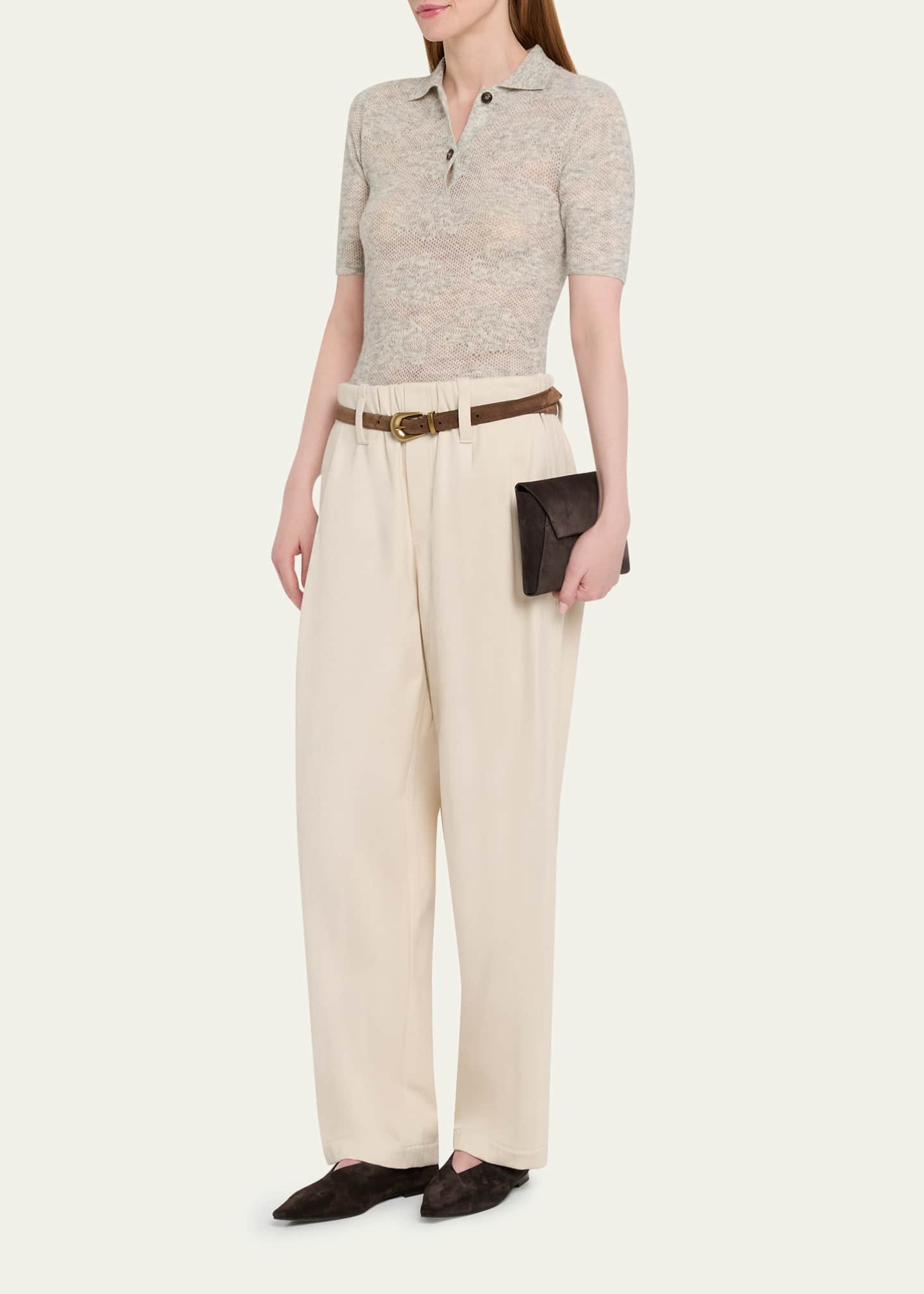 Brunello Cucinelli Pleated Twill Wide-Leg Pull-On Pants - Bergdorf Goodman