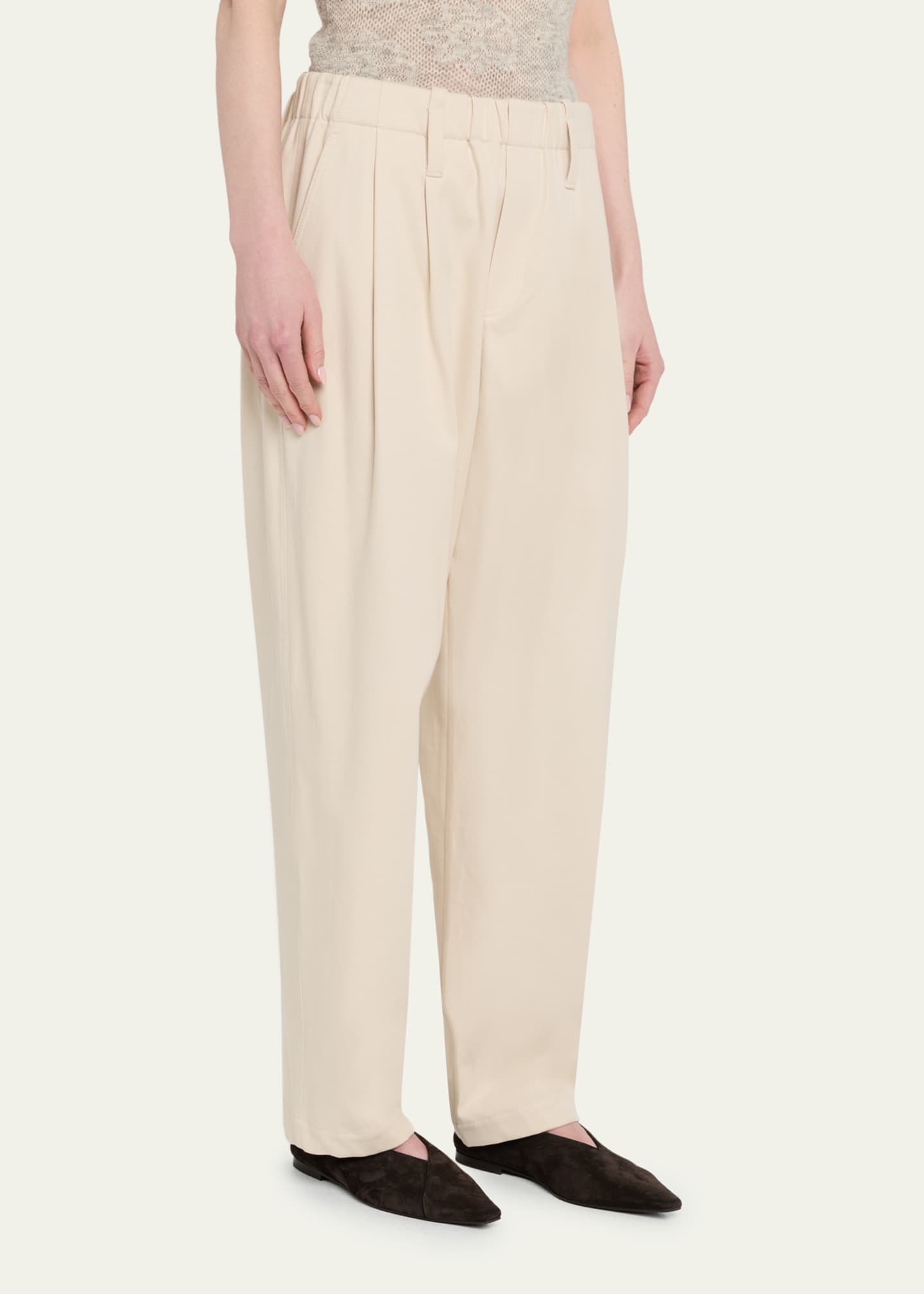 Brunello Cucinelli Pleated Twill Wide-Leg Pull-On Pants - Bergdorf Goodman